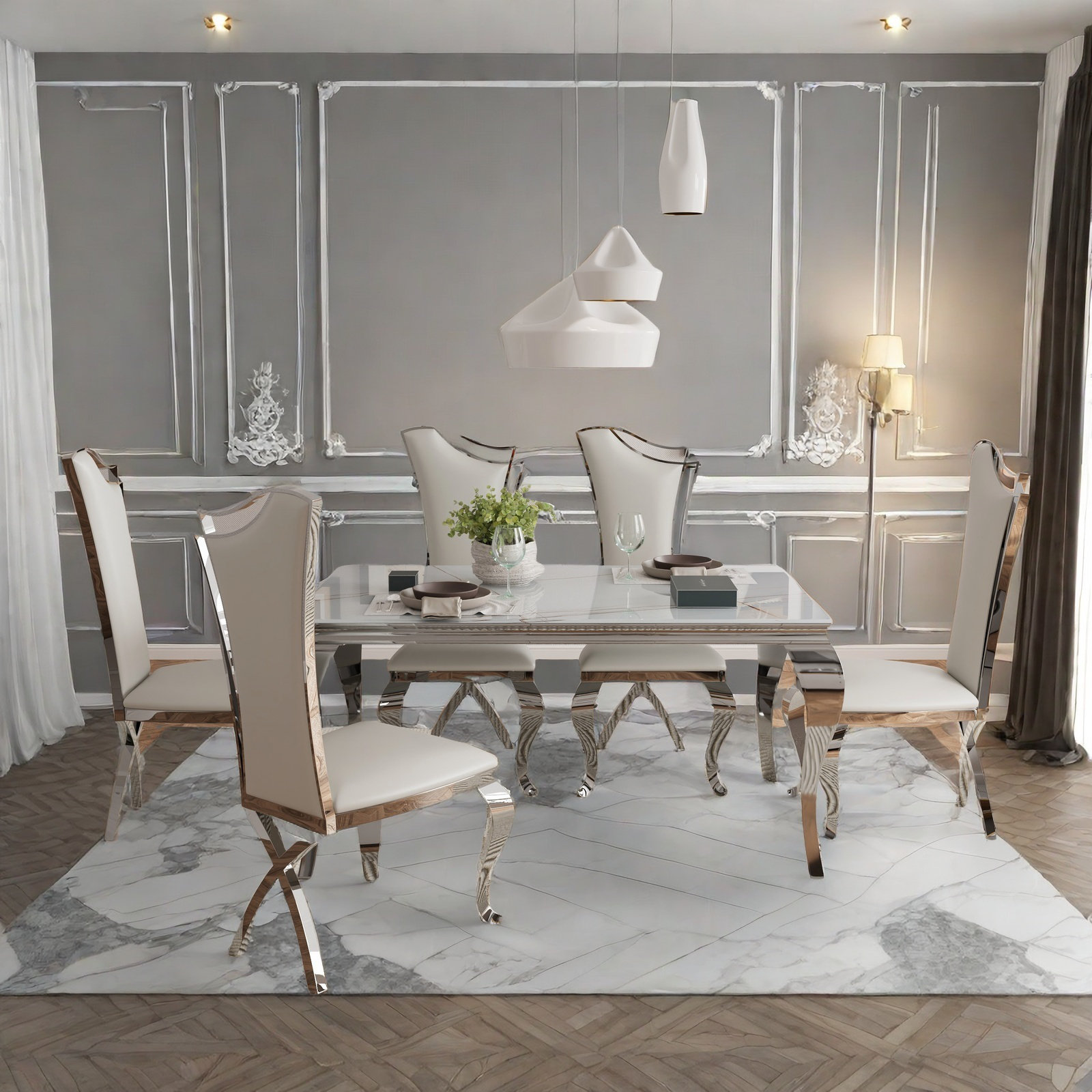 jajaplus Luxury King Chairs Throne White PU Leather Dining Room Chair ...