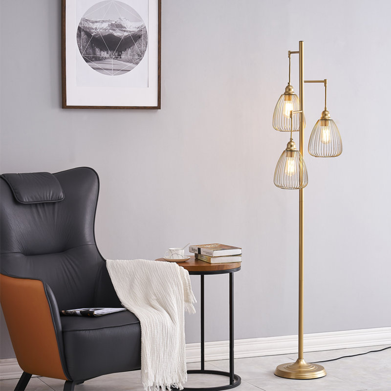 WOXXX 65" Industrial Tree Floor Lamp with 3 Teardrop Cage Head ...