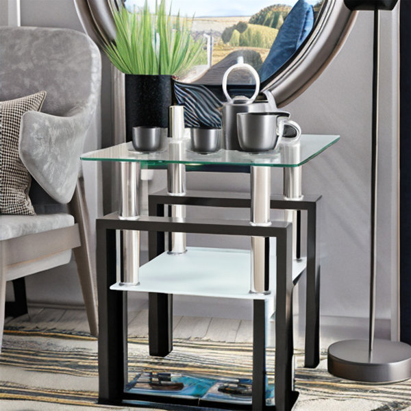 Wrought Studio Fujiye Glass Top End Table | Wayfair