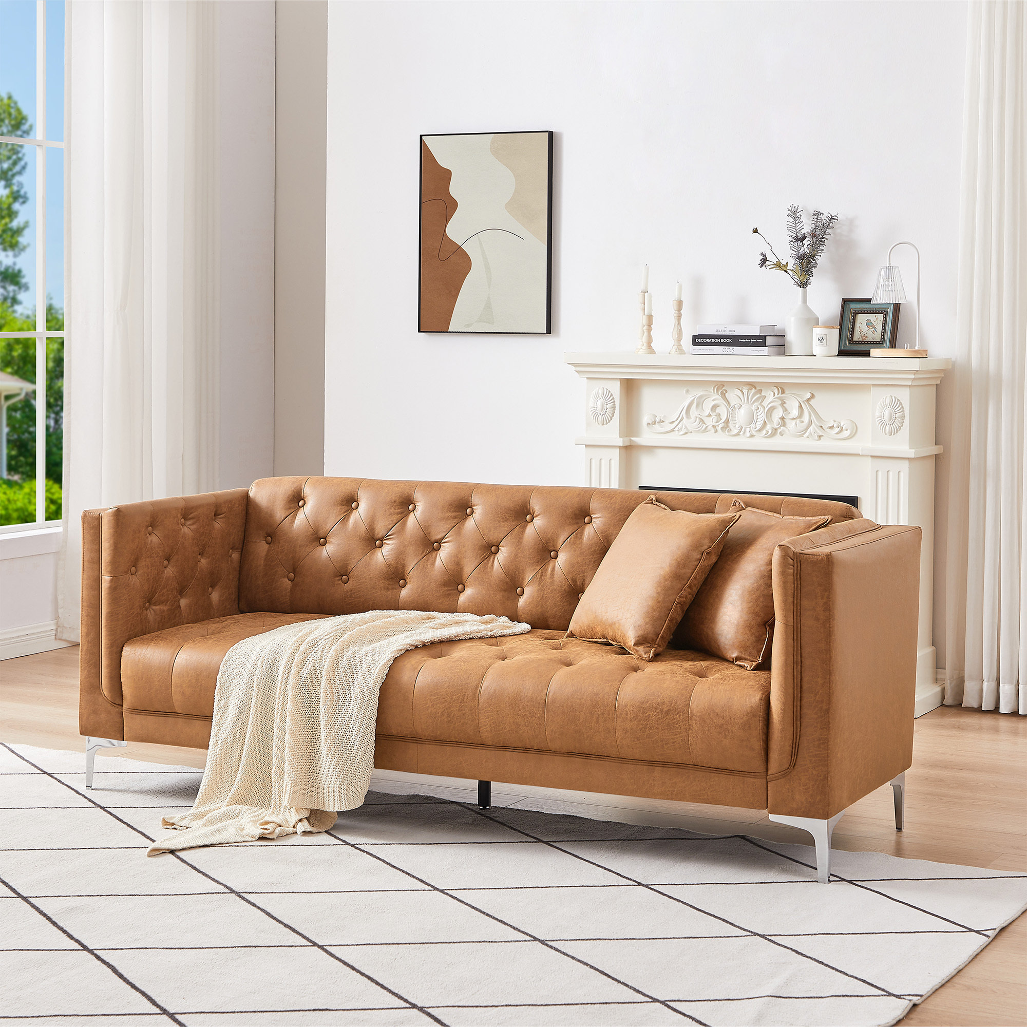 Wade Logan® Bolware 79" Handmade 3-Seater Sofa, Upholstered Tufted ...