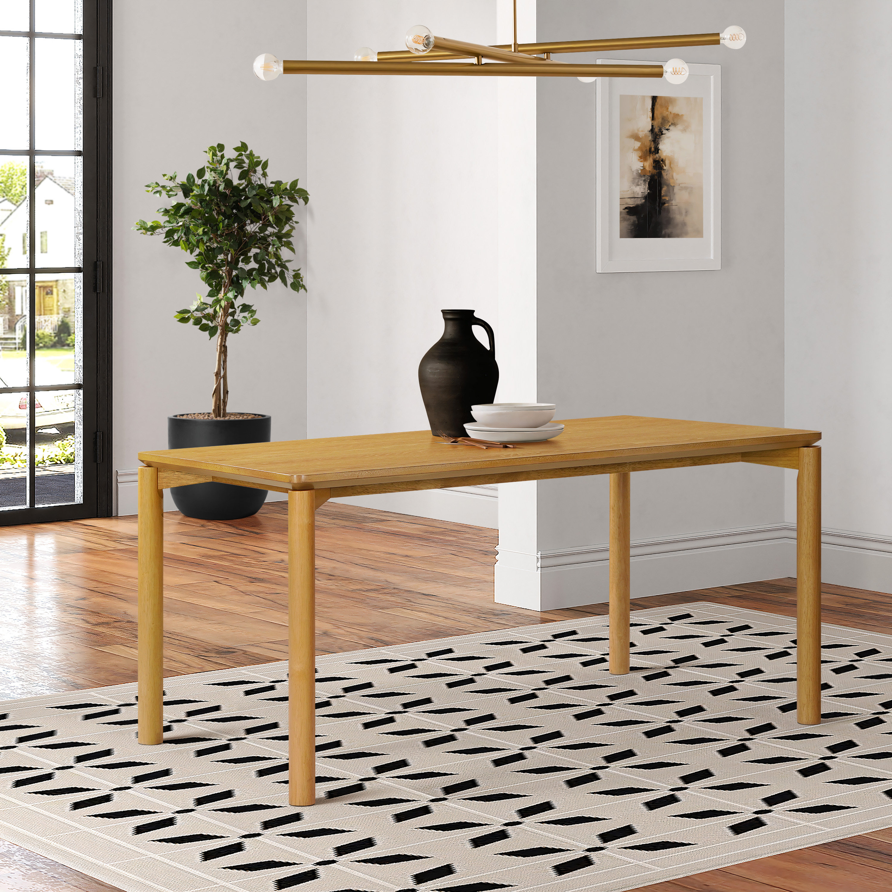 Latitude Run® 6-Person Rectangle MDF Wood Dining Table with Rubberwood ...