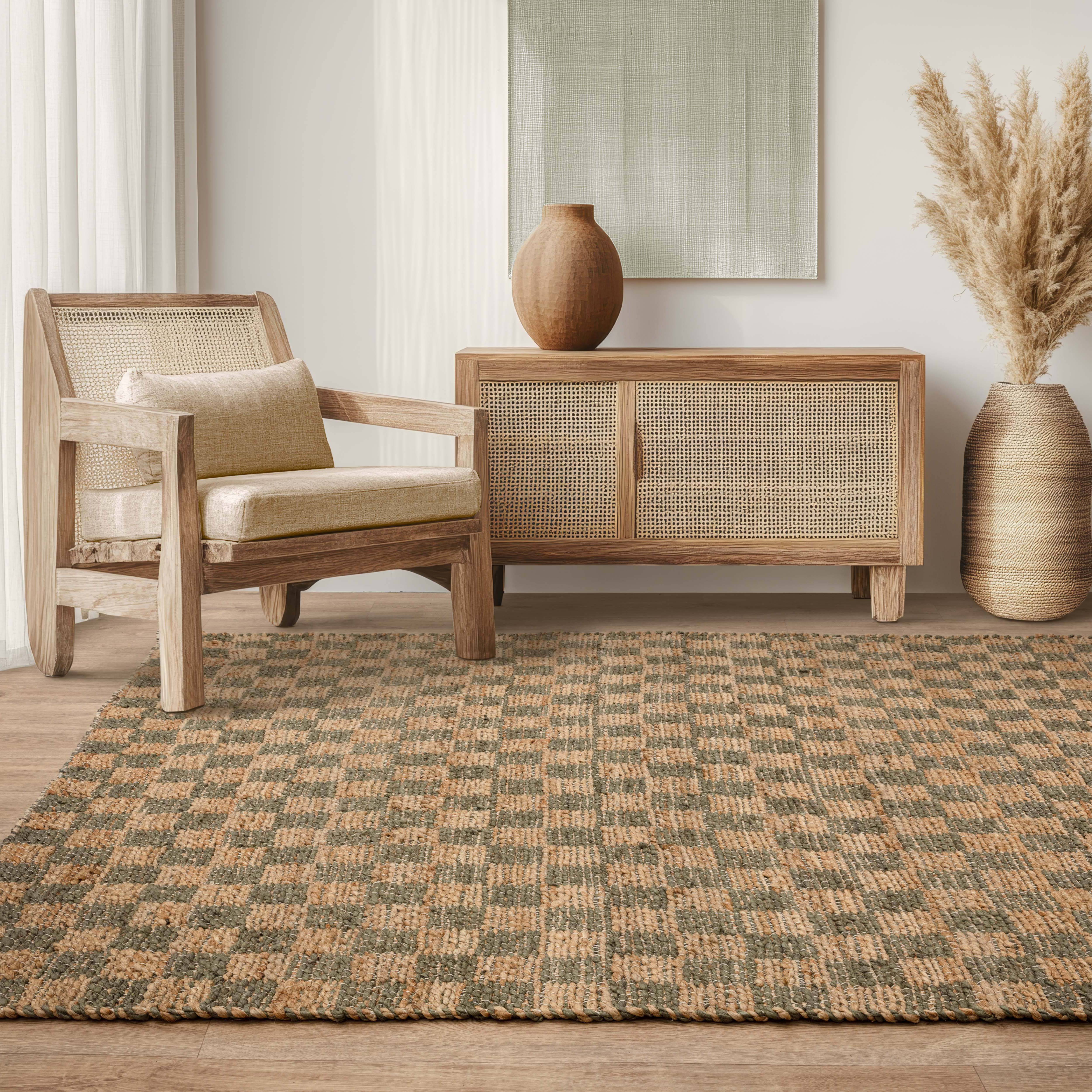 Brambly Cottage Merrisa Jute Checker Olive Green Area Rug | Wayfair.co.uk