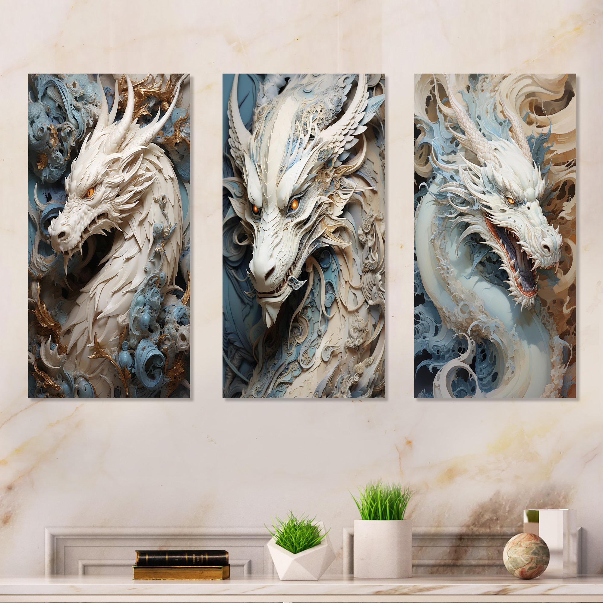 Trinx Epic Blue And Grey Dragon Odyssey - Dragons Metal Wall Art Set Of ...