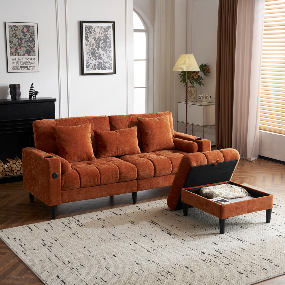 Latitude Run® 3 Seat L Shaped chenille Sofa with Removable and Storage ...