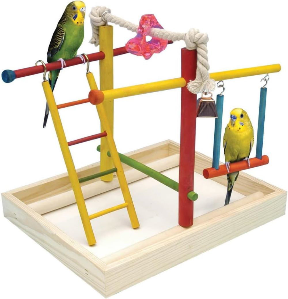 Penn Plax Small Wooden Bird Playground - Natural Playstand Activity ...