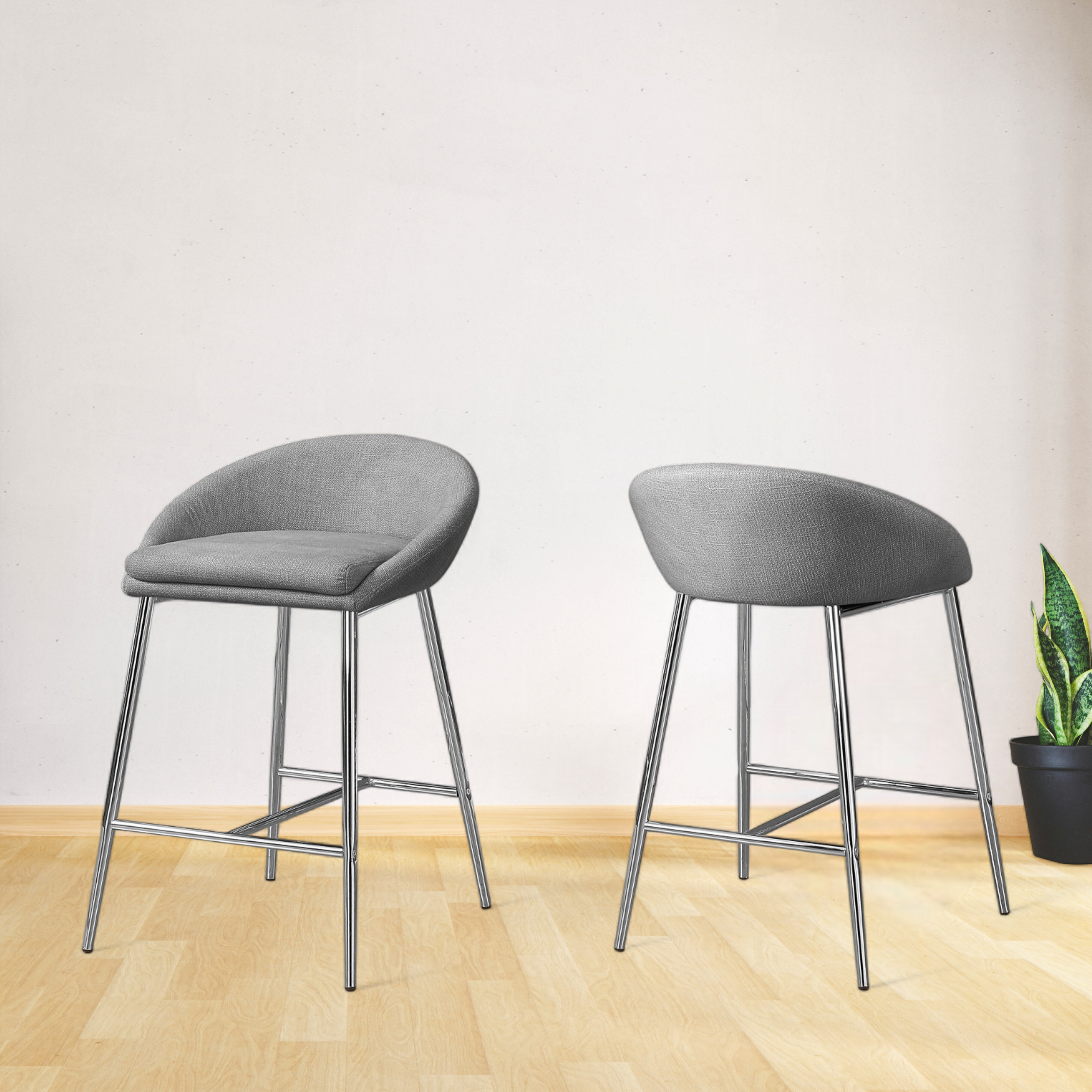 Brayden Studio® Carlin Chrome/Grey Bar Stool Set of 2 | Wayfair