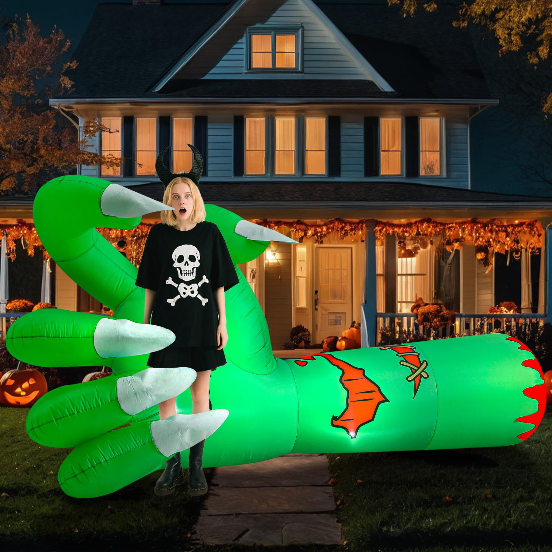 The Holiday Aisle® 9FT LED Halloween inflatable monster hand with blood ...