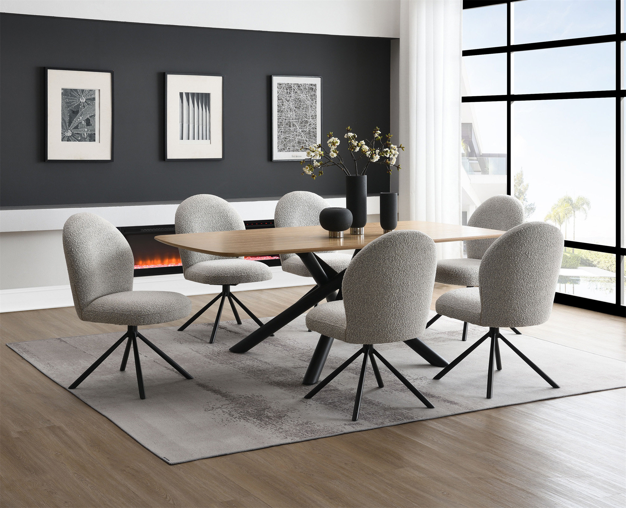 George Oliver Lawton Natural & Black 7Pcs Dining Room Set | Wayfair