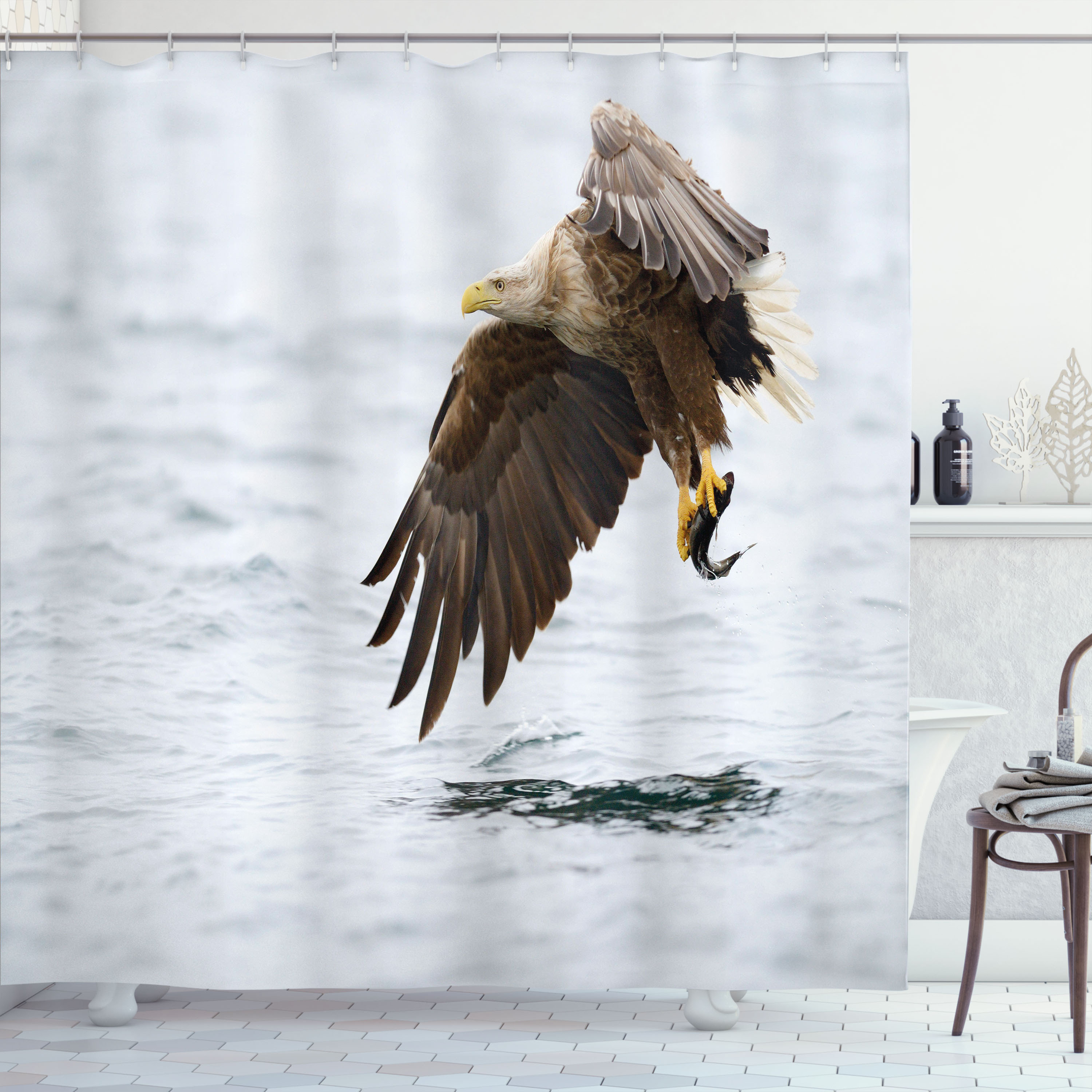 East Urban Home Eagle Shower Curtain Bird with White Feathers Pearl ...