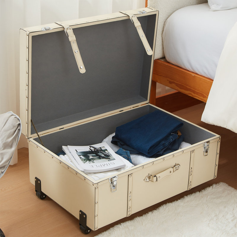 DormCo Texture Wheeled Trunk Footlocker with Storage | Wayfair
