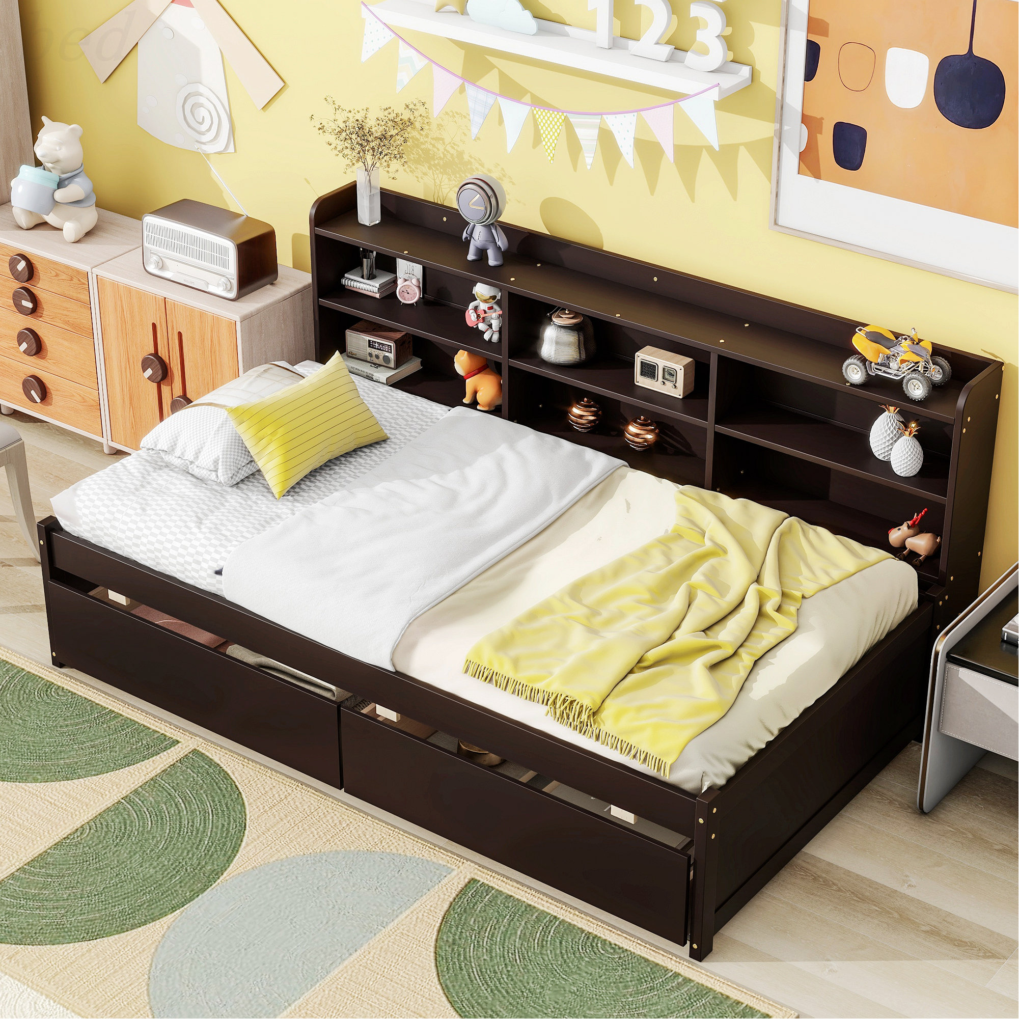 Latitude Run® Bed Frame Bed with Side Bookcase, Drawers - Wayfair Canada