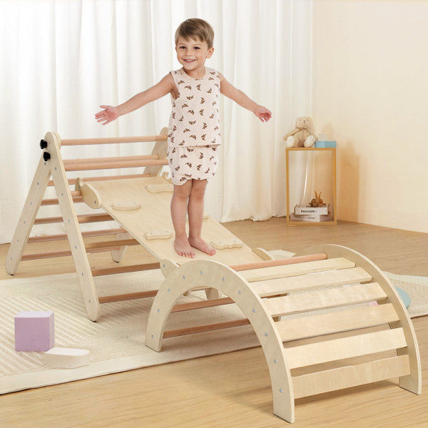 Comomy Pikler Triangle Set with Cushion, 8-in-1 Toddler Climbing Toys ...