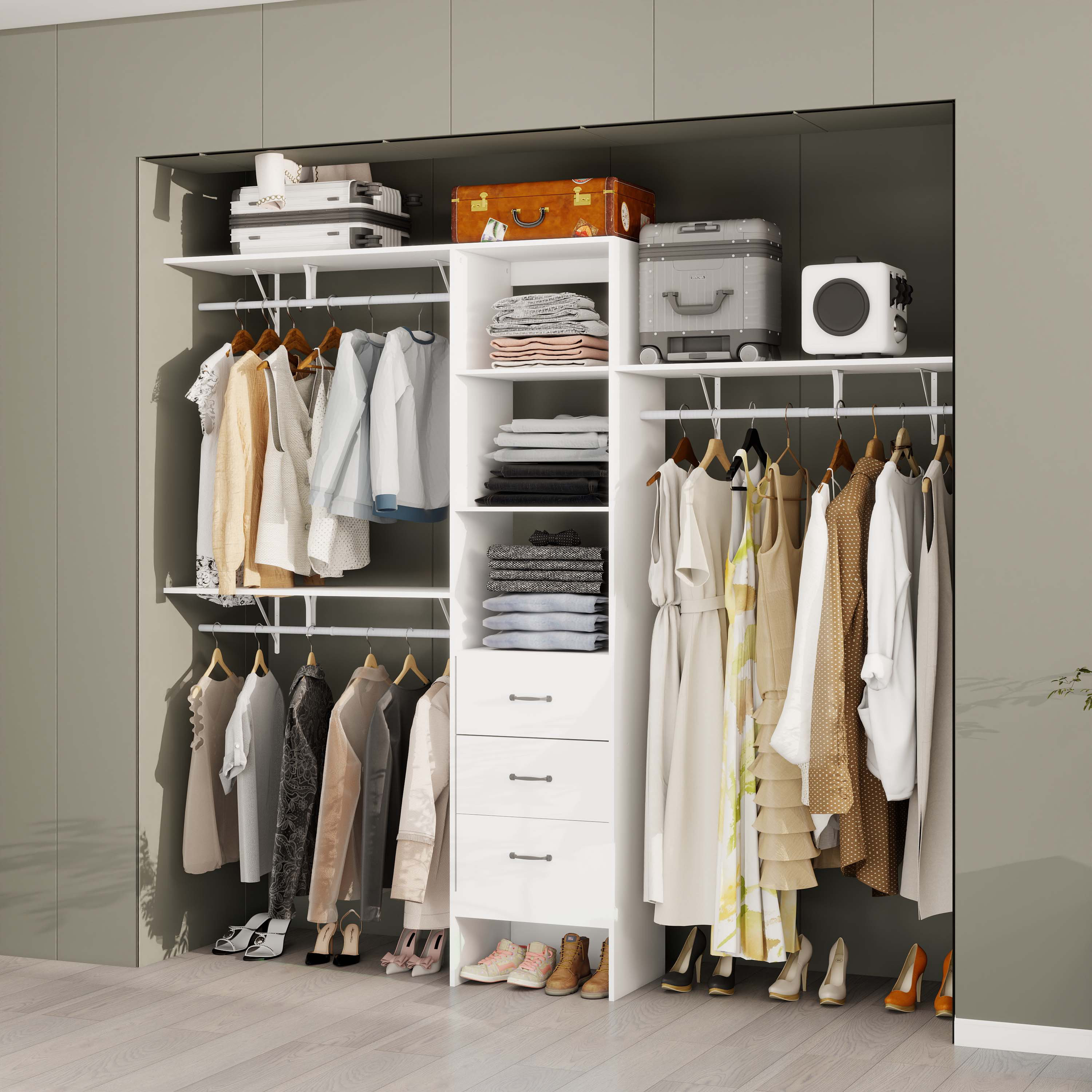 Latitude Run® 96 Inches Closet System, 8FT Walk In Closet Organizer ...