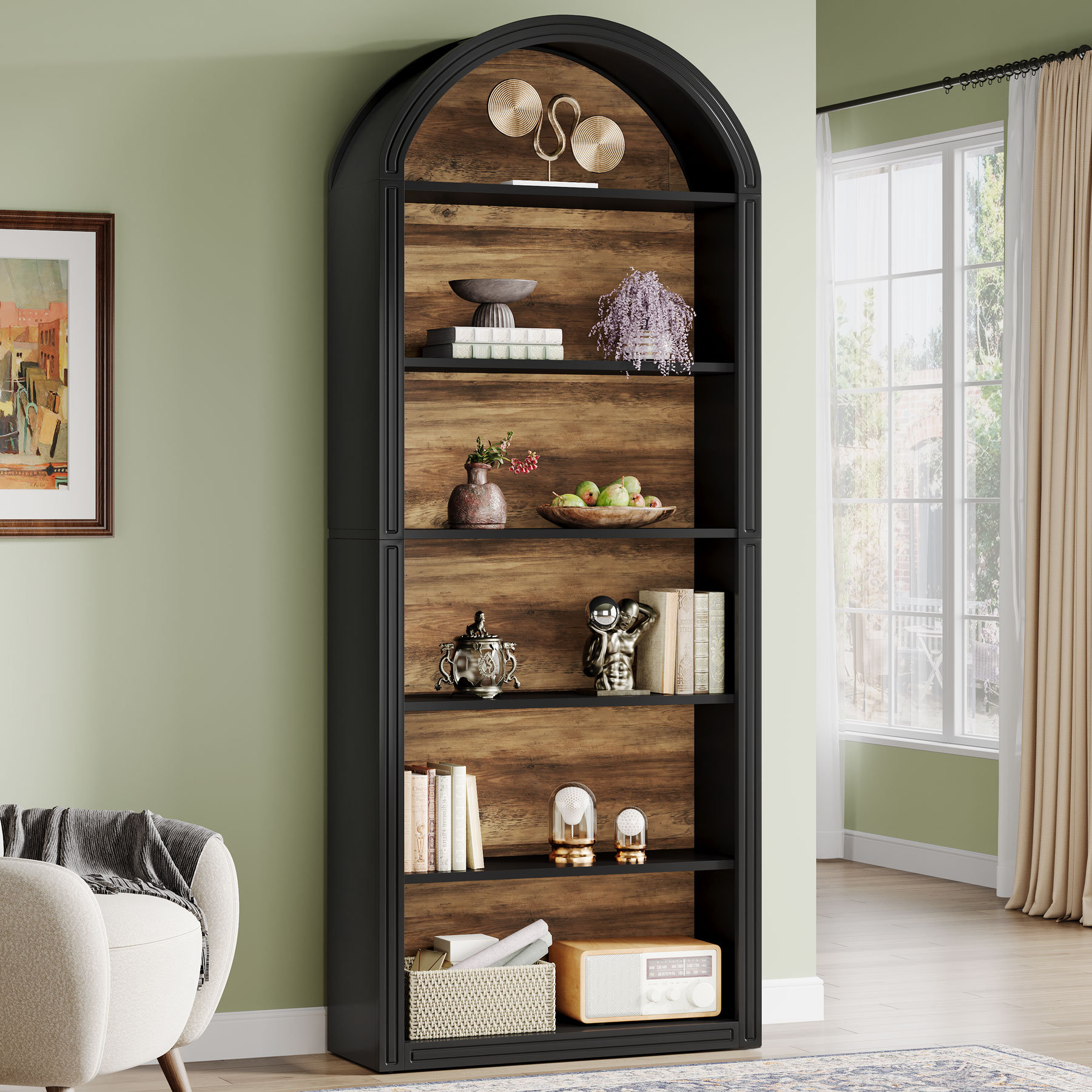 Latitude Run® 6-Tier Arched Bookcase, 75.98" Tall | Wayfair