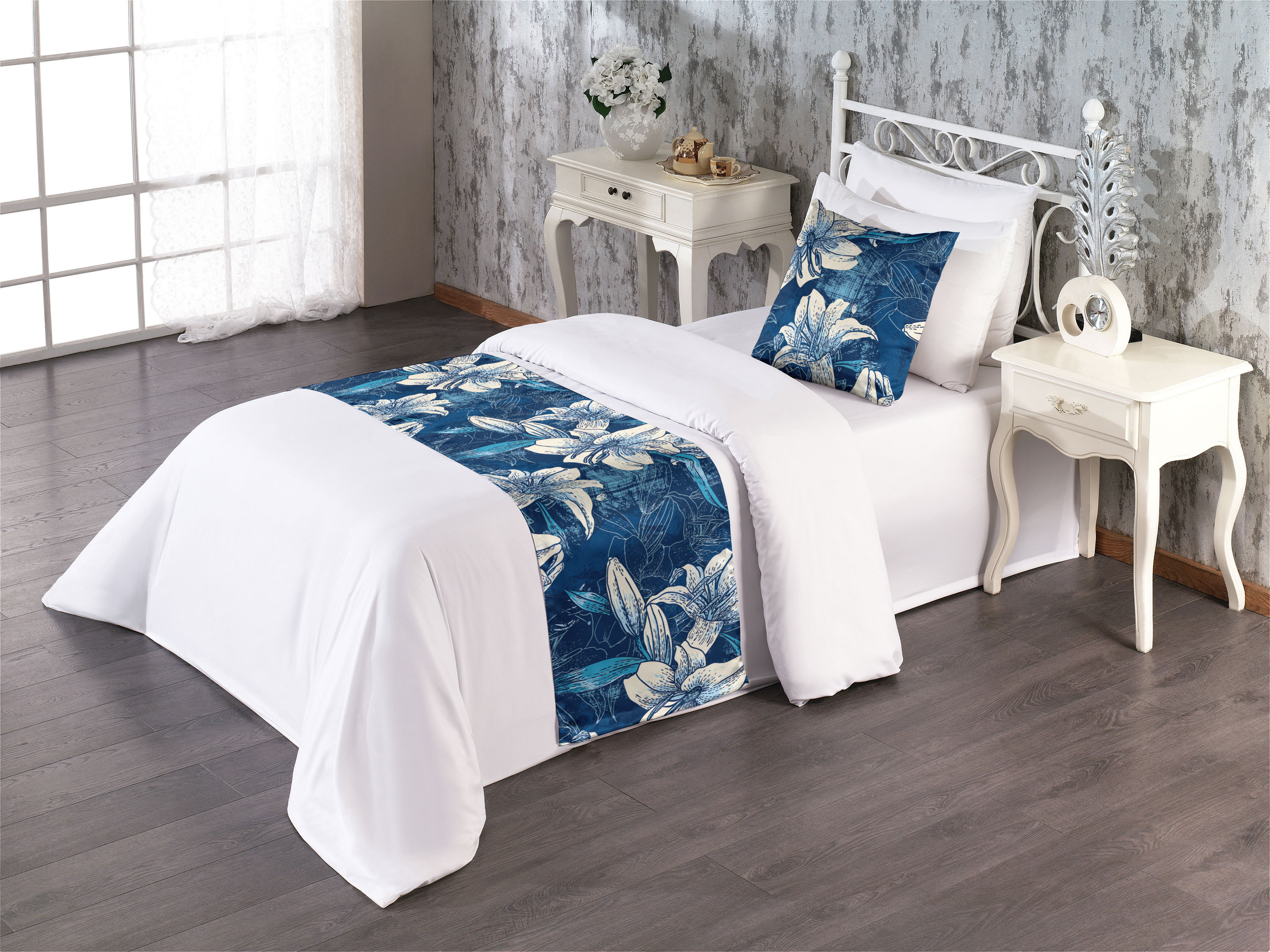Ambesonne Floral Design Bed Runner Set Boho Lily Pattern Art Dark Sky ...