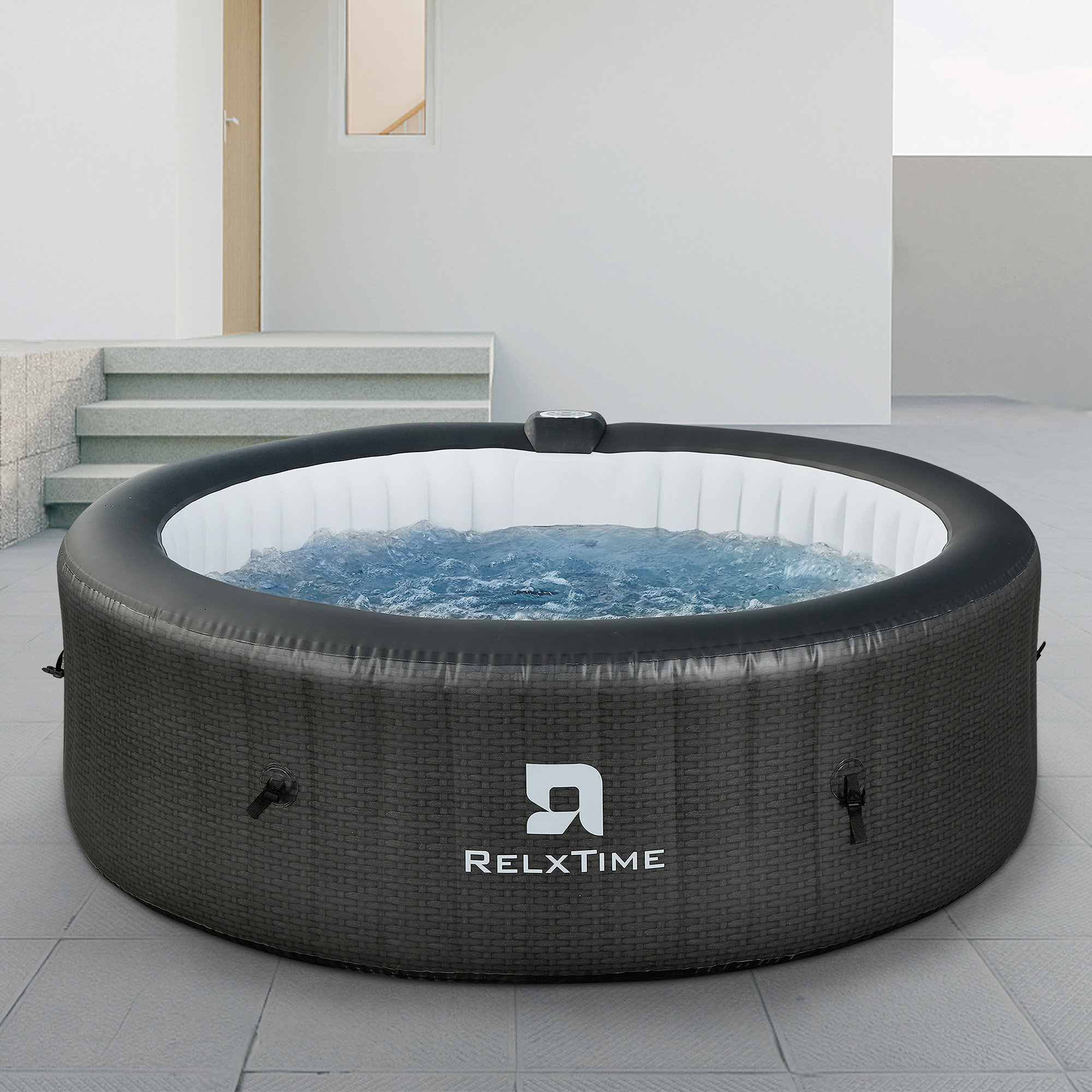RELXTIME Inflatable Round Hot Tub, Portable Outdoor Spa, 4 To 6 Person Air Jet Heater Blowout ...