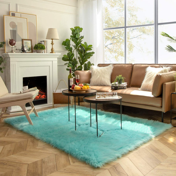 iLiebe Handmade Faux Sheepskin Light Blue Rug | Wayfair