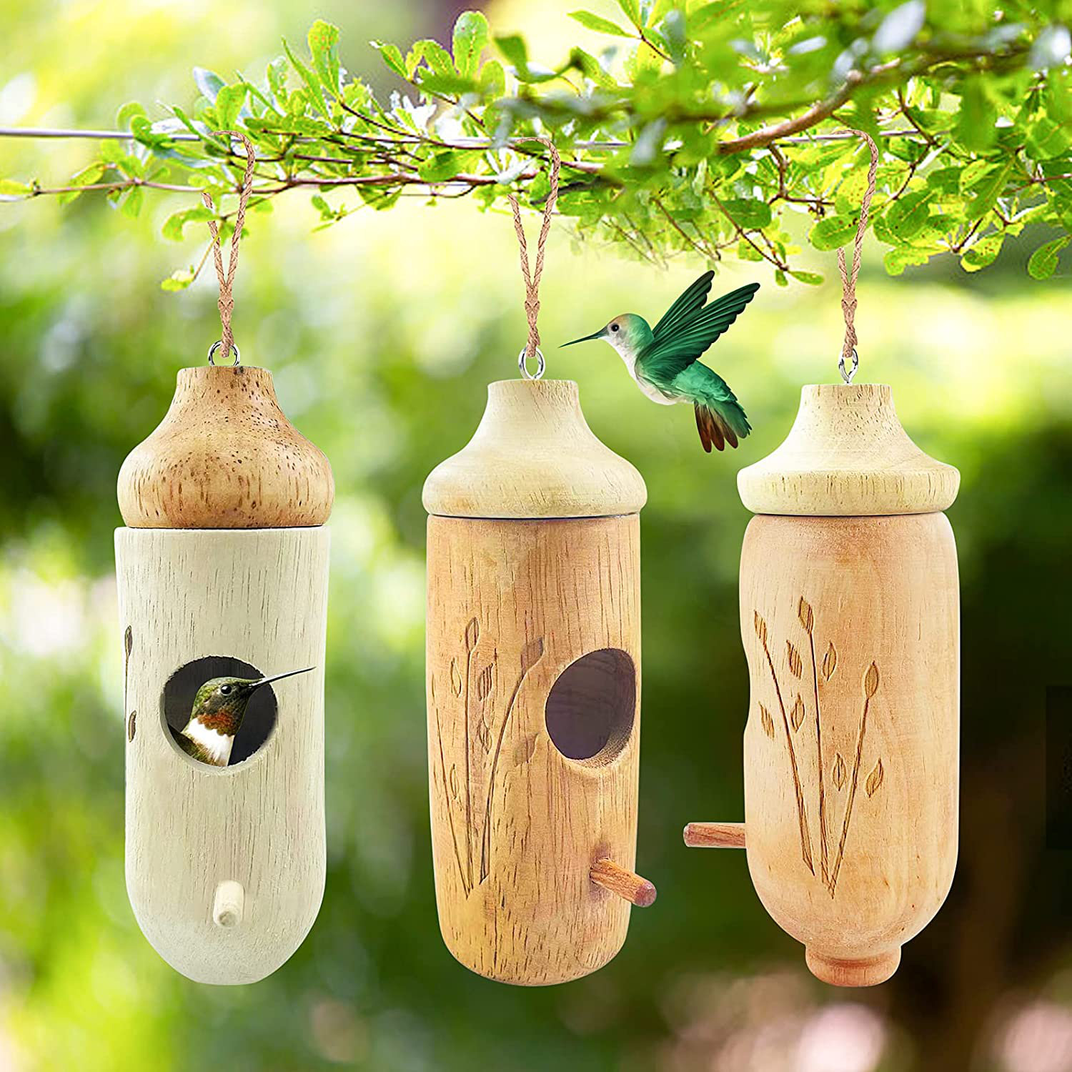 Rosalind Wheeler Hummingbird House Wooden Hanging Nest - Hummingbird ...