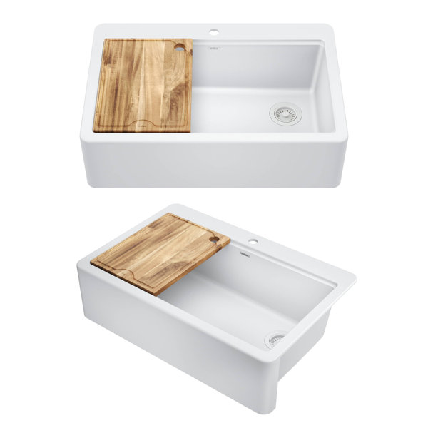 KRAUS Bellucci 33” Workstation Drop In Retrofit Farmhouse Single Bowl ...