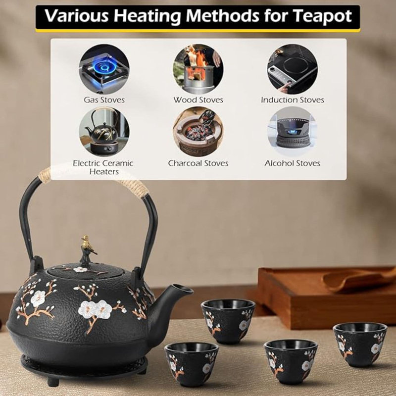 HAPIAM Cast Iron Japanese Tea Kettle Set: 1200ml Capacity | Wayfair