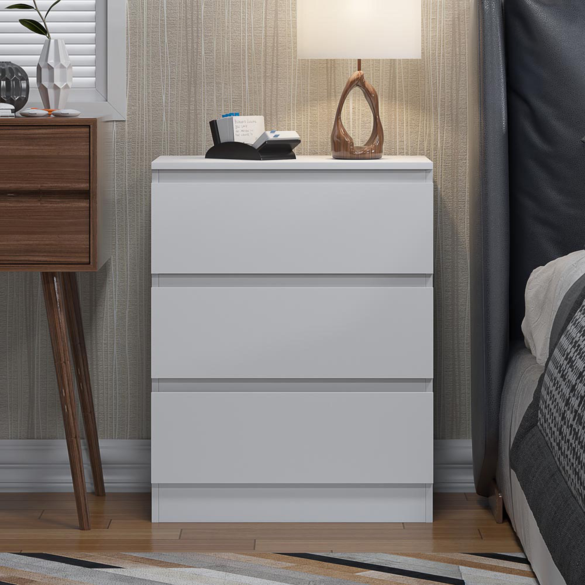 Carlton 3 Drawer Chest Of Drawers 60cm Wide. Matt Finish. Scratch Resistant. Handleless Design. 14cm Deep Drawers