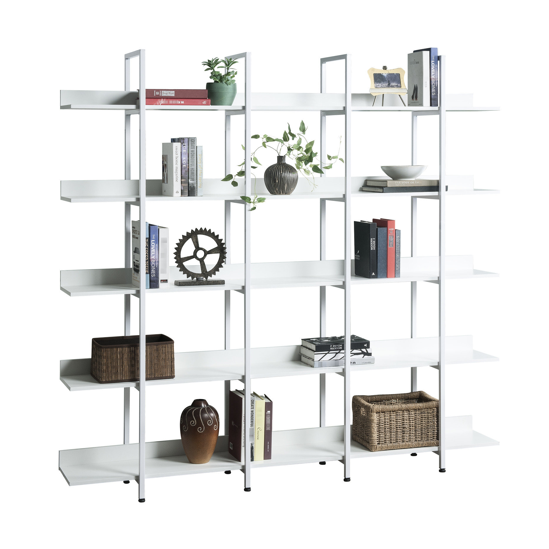 SnugglySolace Five Tier Open Bookshelf With Industrial Essence, Board ...