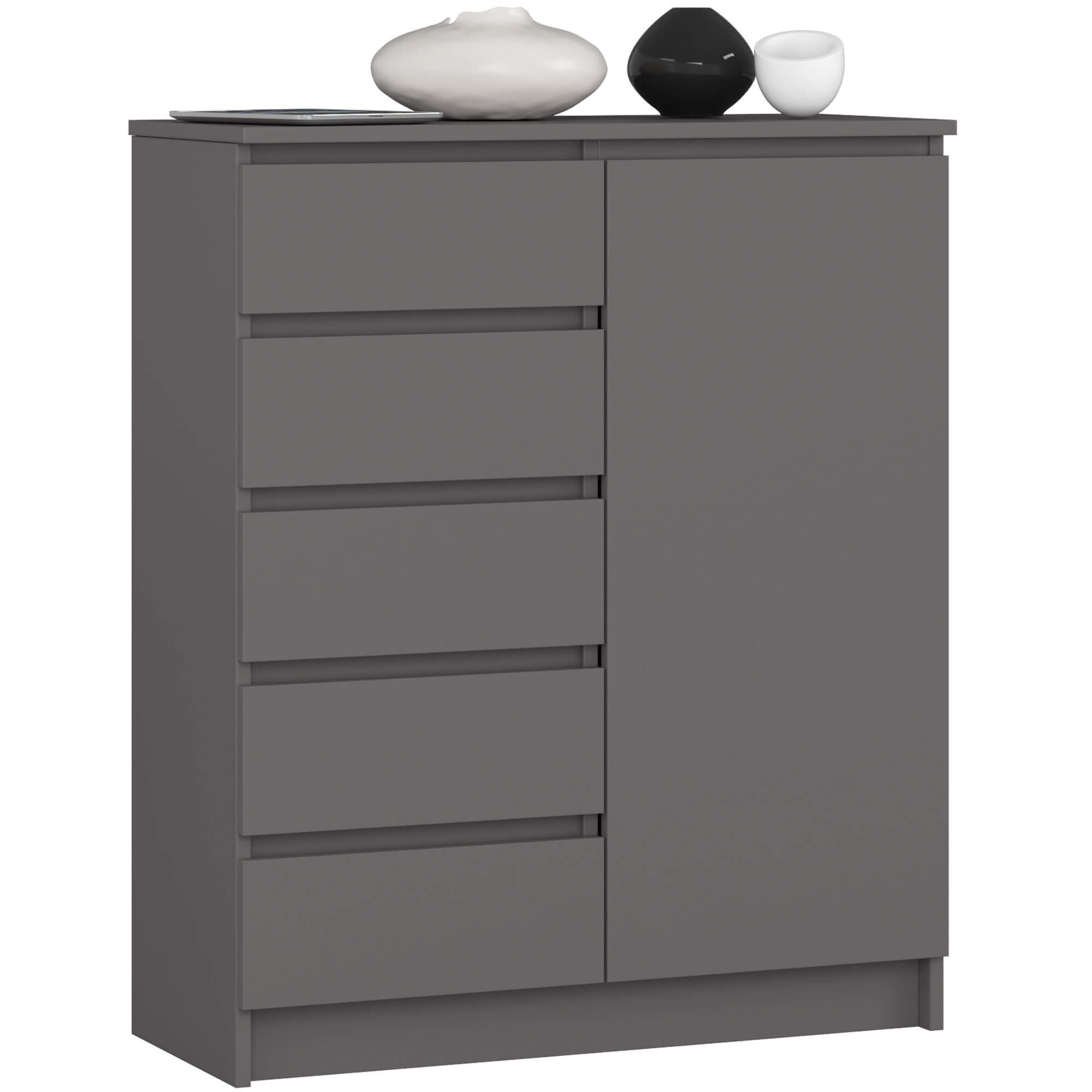 17 Stories Chest of drawers K80 graphite gray 80cm 1 door 5 drawers 3 ...