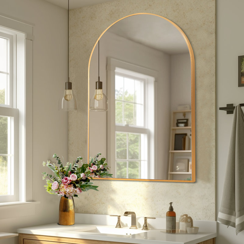 Wade Logan® Brazee Arch Wall Mirror Metal Bathroom Vanity Accent Mirror ...