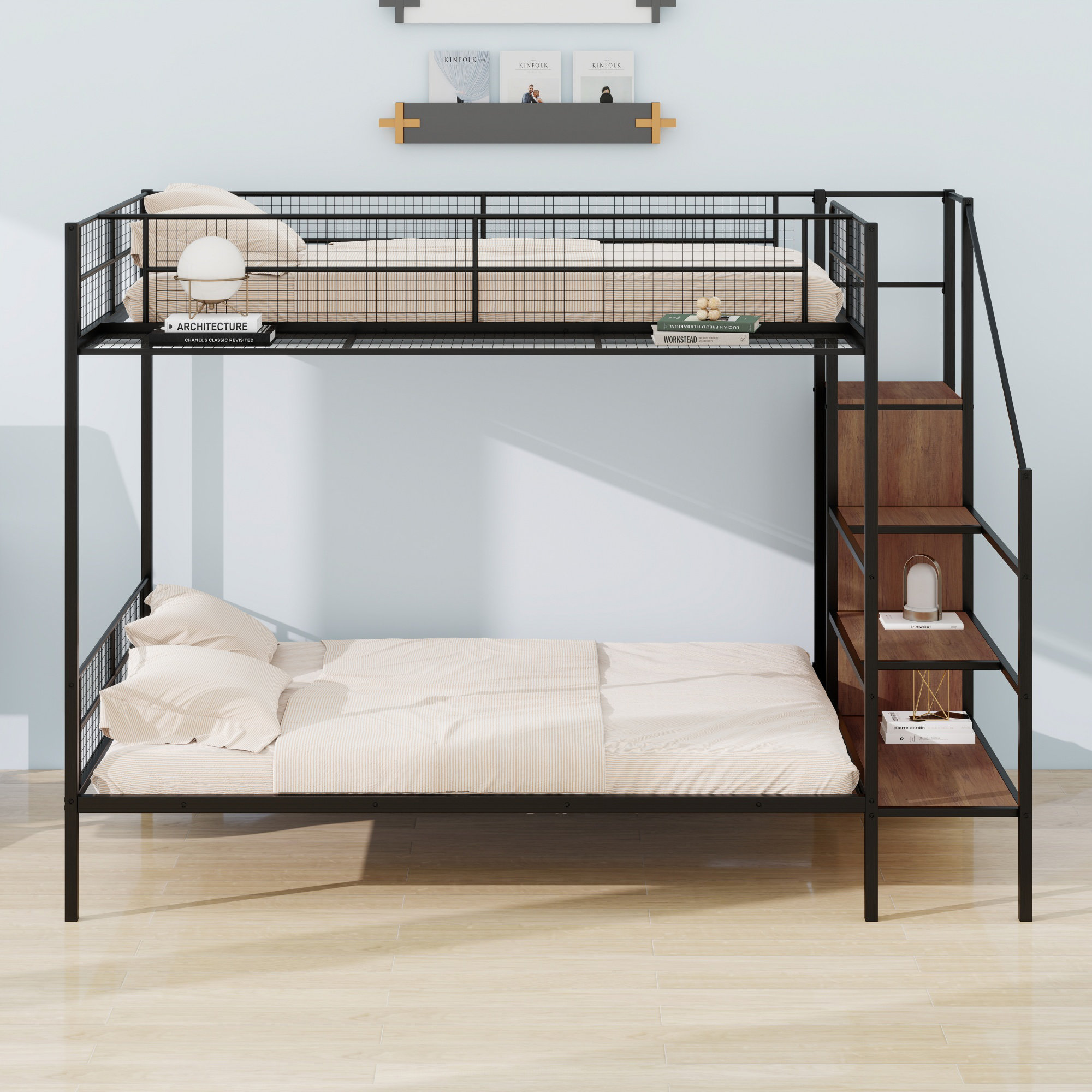 Mason & Marbles Metal Bunk Bed With Wire Shelving And Wardrobe ...