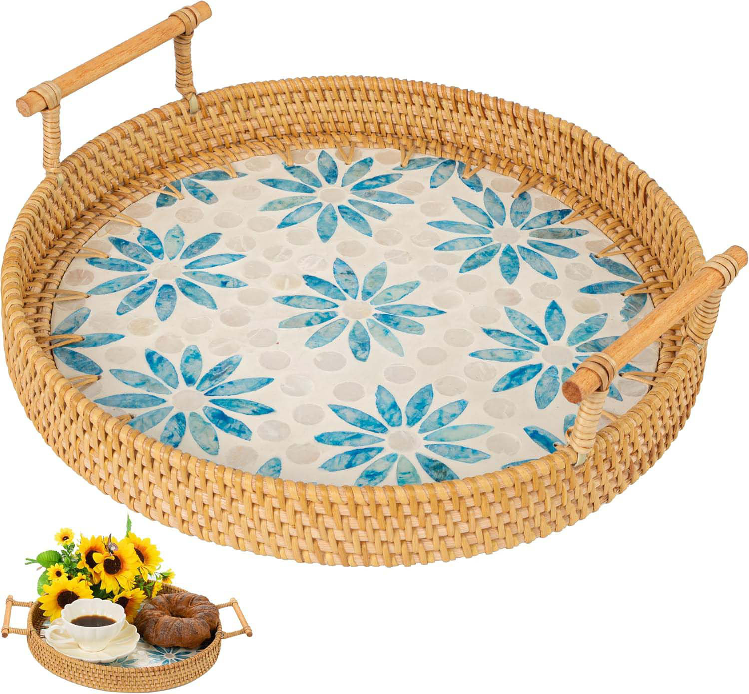 Bay Isle Home™ Handmade Round Rattan Tray With Mother Of Pearl Inlay ...