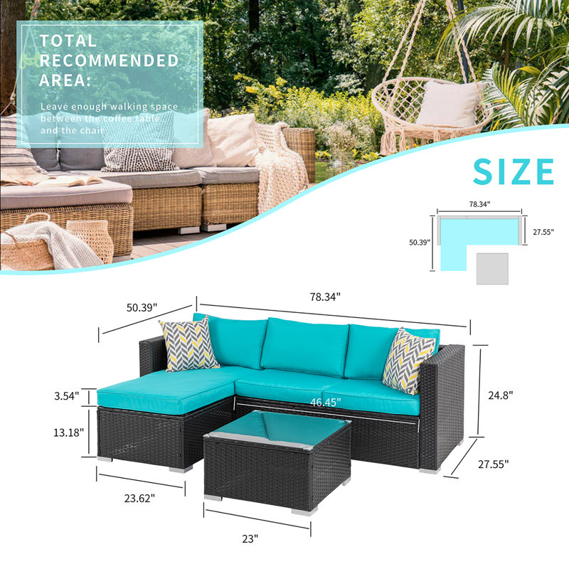 Wade Logan® Harbaugh 3-Piece Rattan Sectional Seating Group with ...