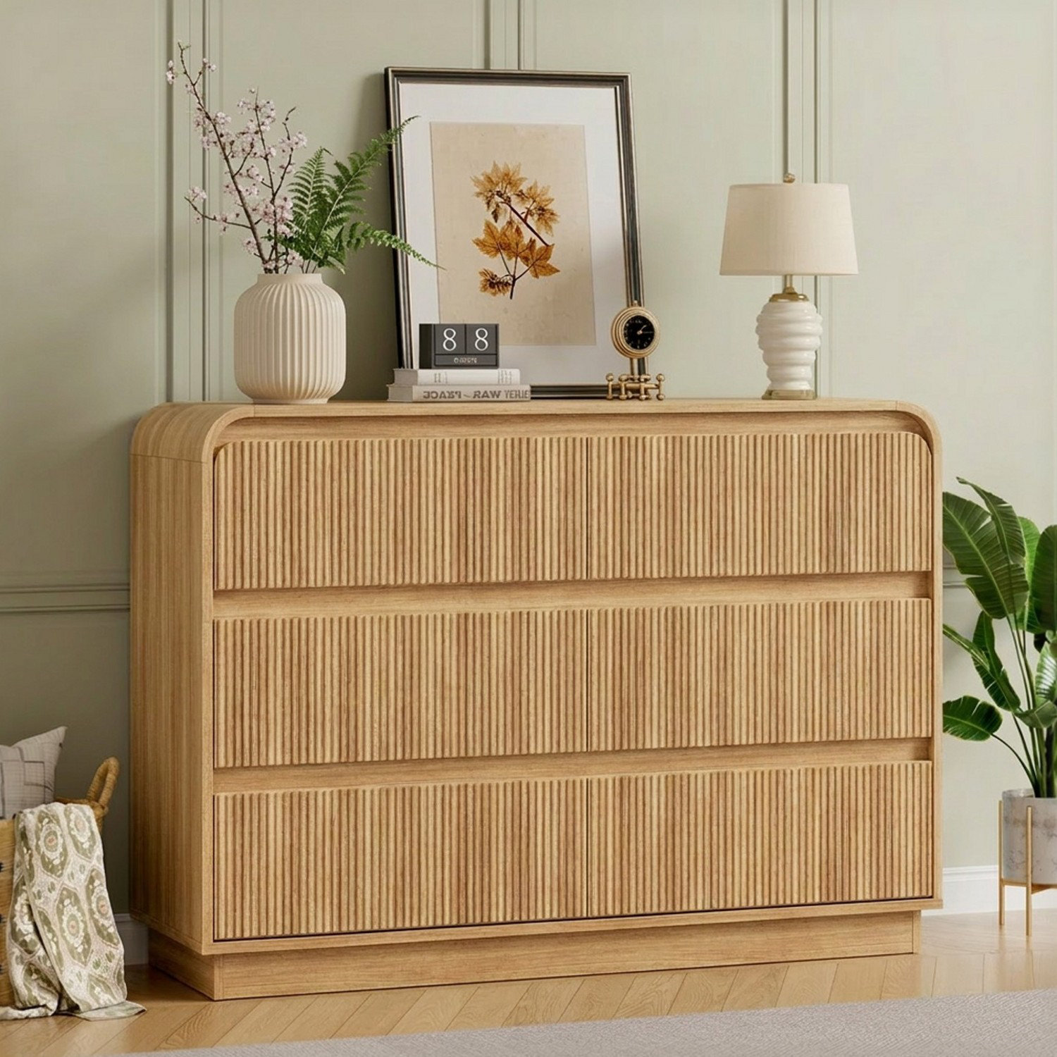 Ebern Designs Fluted 6-drawer Dresser 47.2'' W Wood Wide Chest Of ...