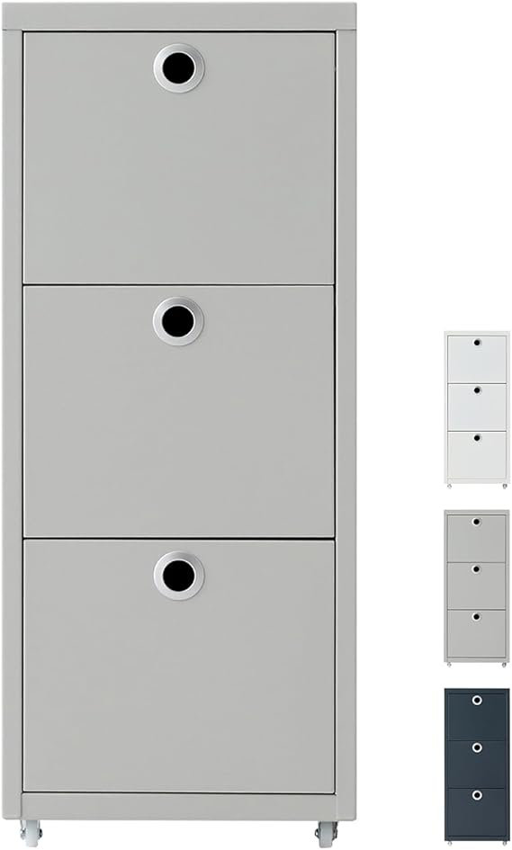 Latitude Run® Rolled Storage Cabinet, 3-Tier Small Size Steel Office ...