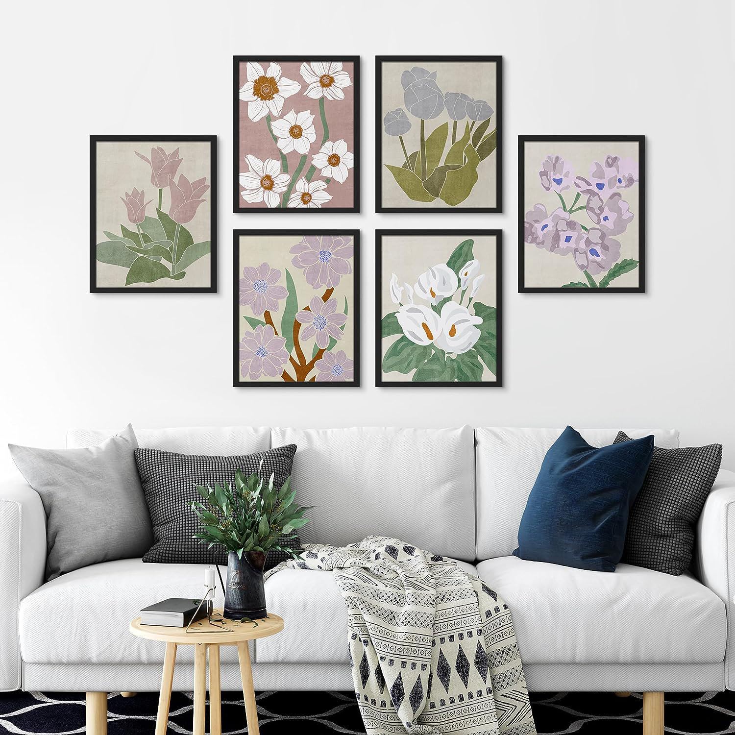 SIGNLEADER Poster Pastel Watercolor Wildflower Botanical Framed 6 ...
