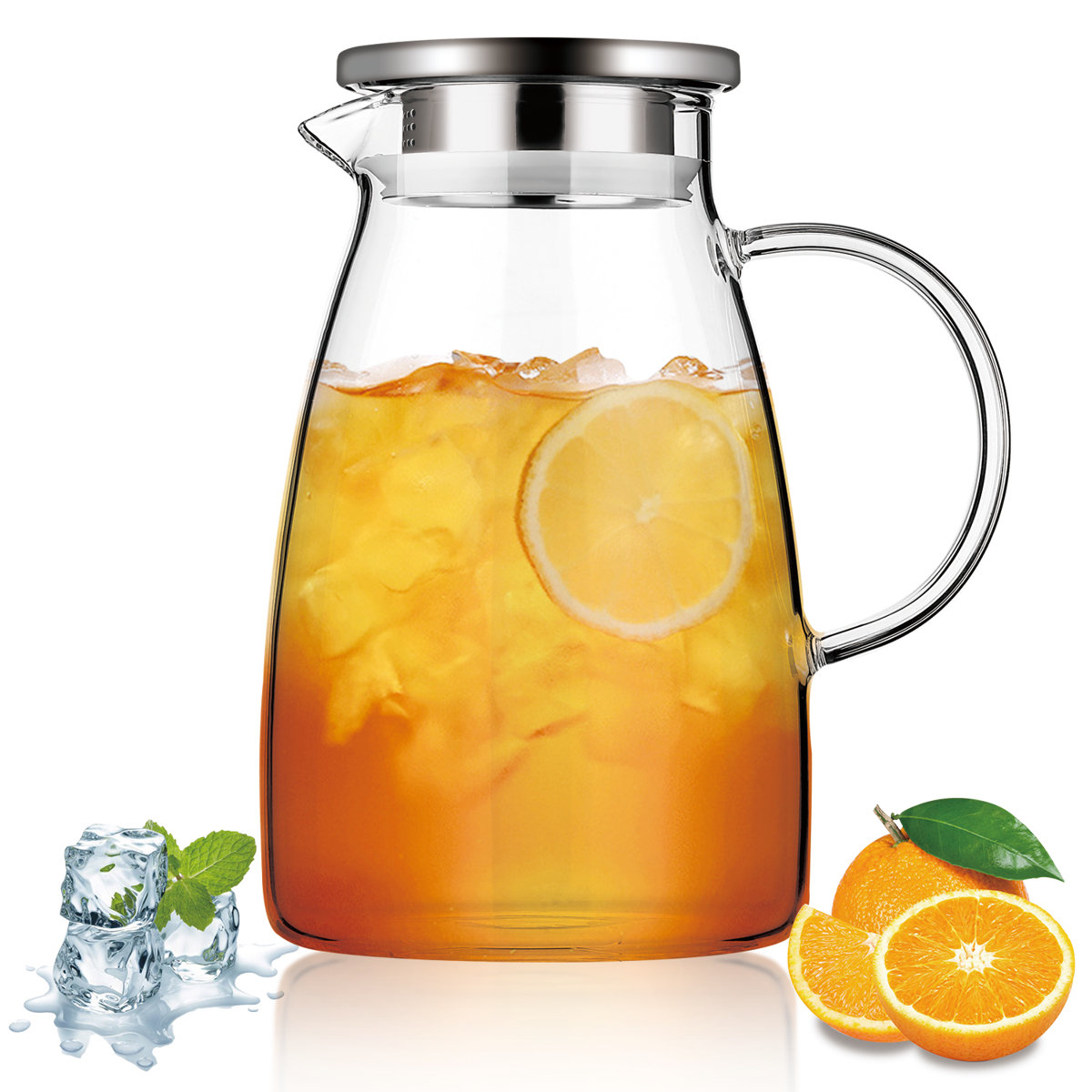 Ebern Designs 1.5 Liter 51 Oz Glass Pitcher With Lid, Glass Water ...