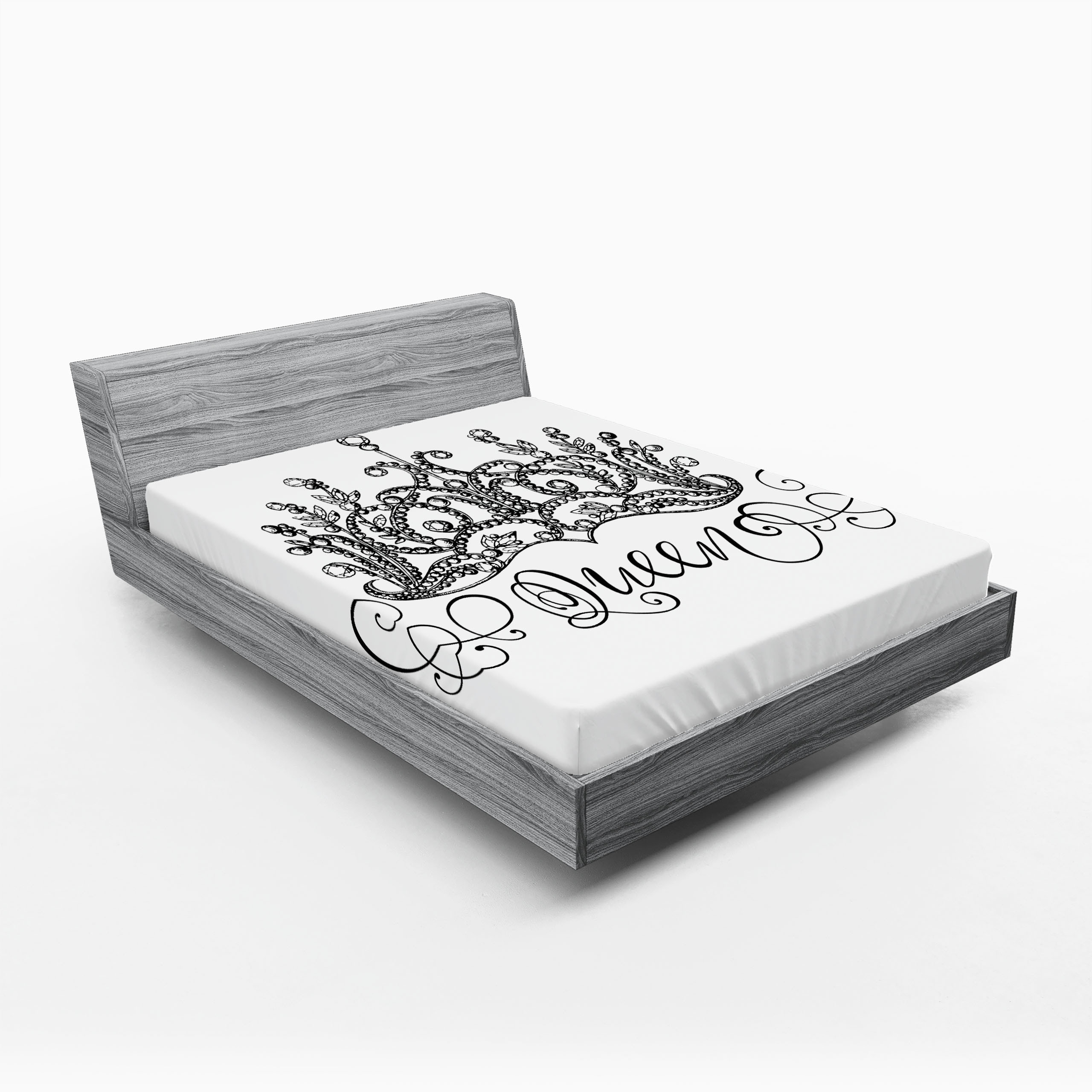 Ambesonne Fitted Sheet 2-Pack Crown Lettering Baroque Black and White ...