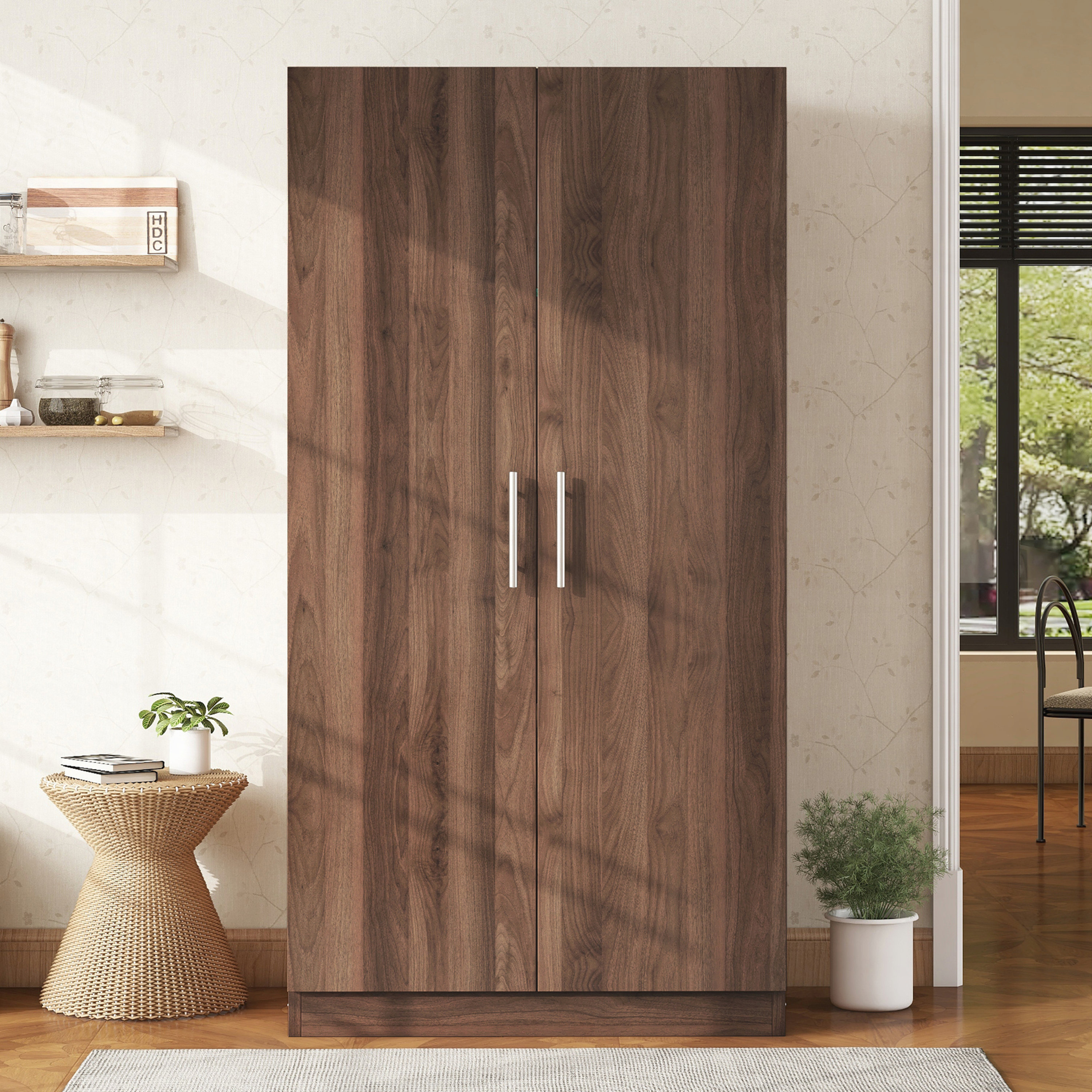 Latitude Run® 2-Door Wooden Wardrobe Armoire with 3 Storage Shelves ...