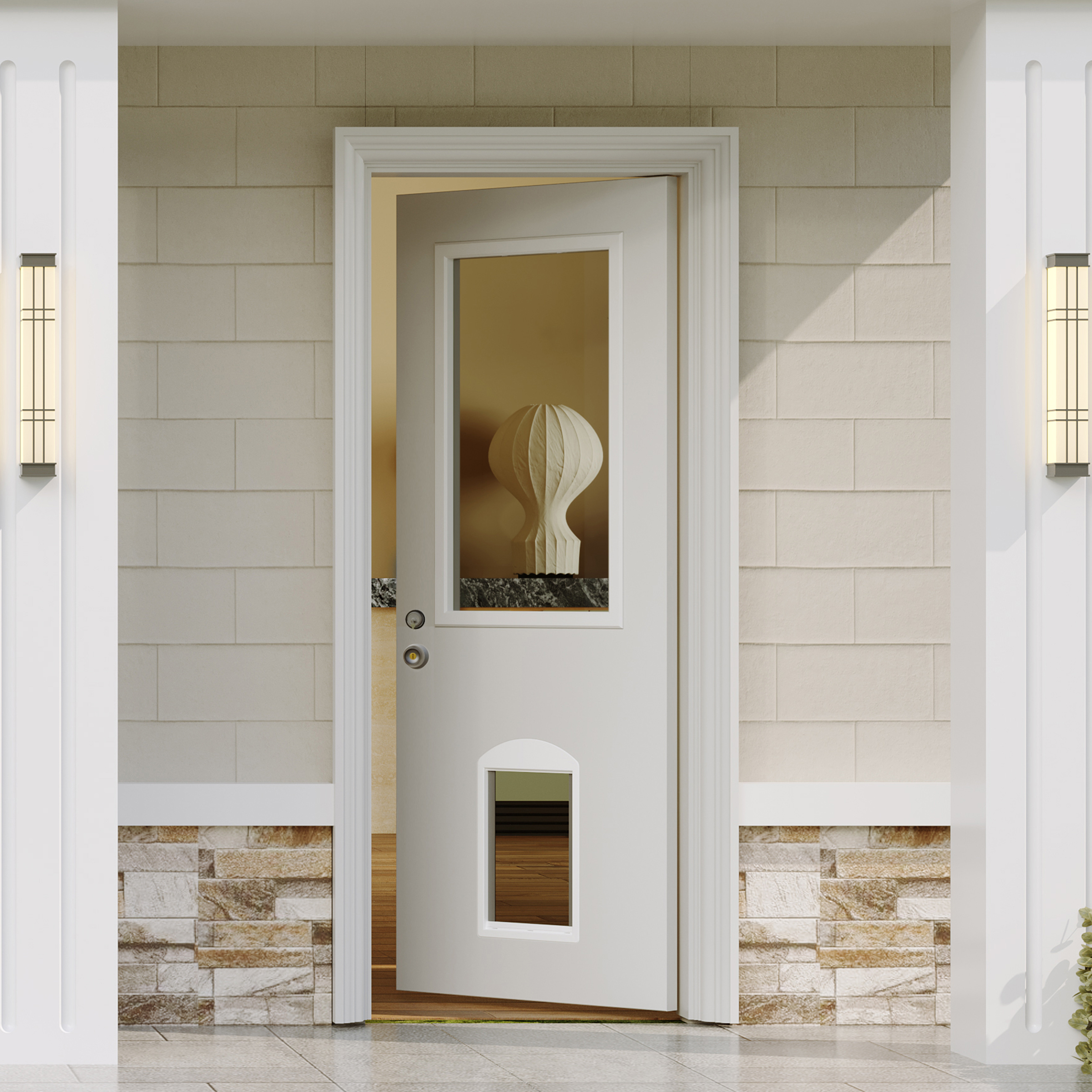 DOOOLI Entry Door Slab With Magnetic Pet Door & Deadbolt Lock – 1-Lite ...