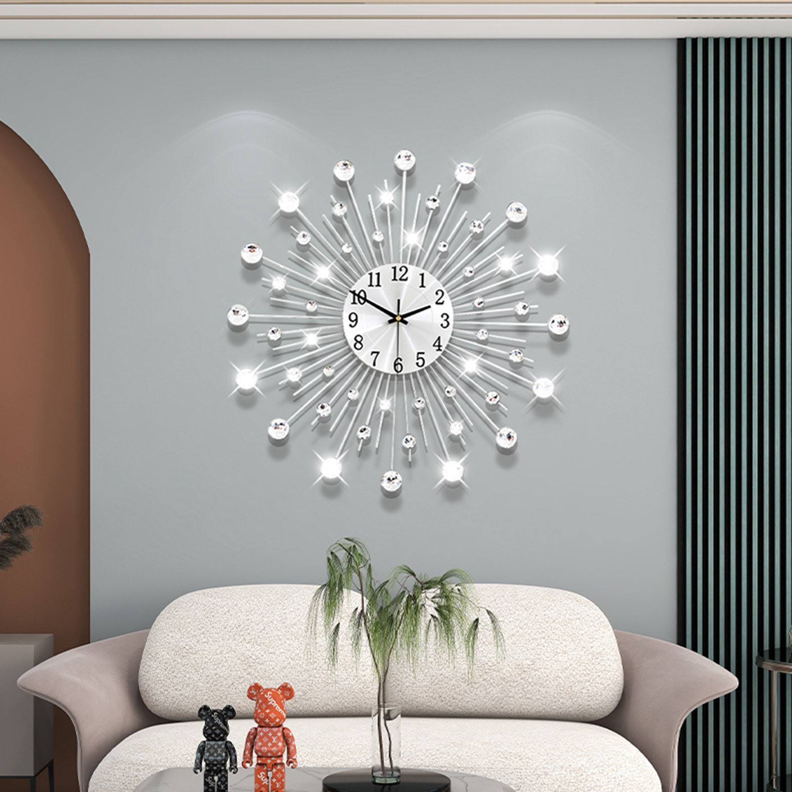 Mercer41 Axat 20 Inch Crystal Metal Silver Wall Clock Silent Non ...