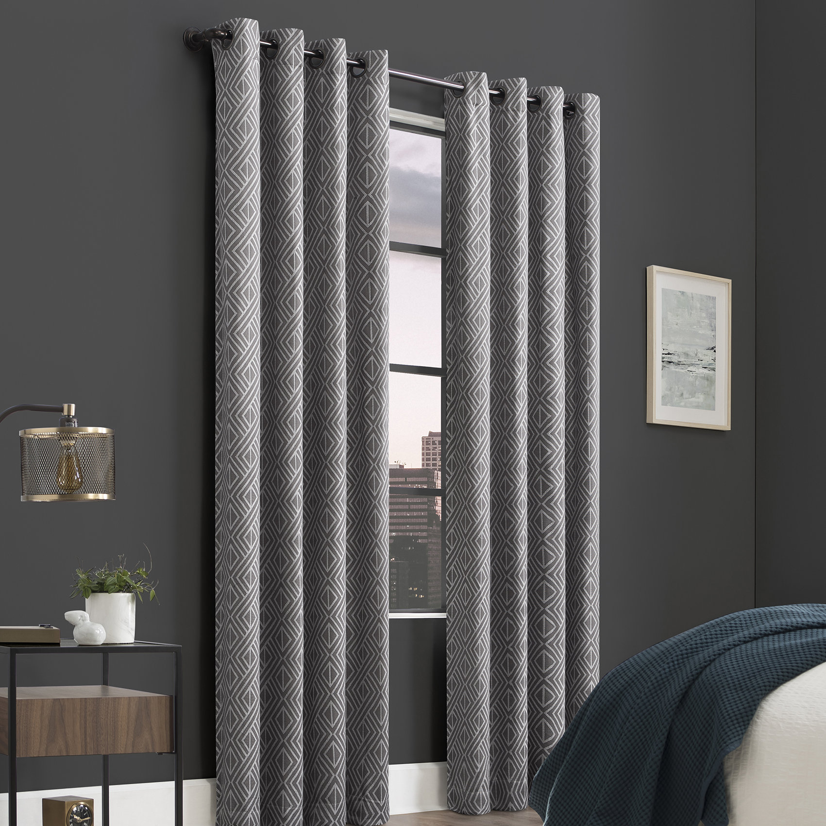 Scott Living Gresham Geometric 100% Blackout Grommet Curtain Panel ...