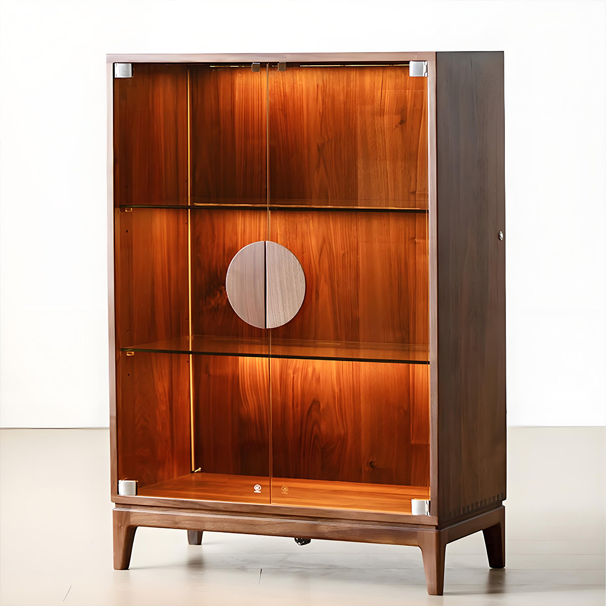 Corrigan Studio® Minimalist Black Walnut Solid Wood Multi-functional Double-door Storage Wine ...