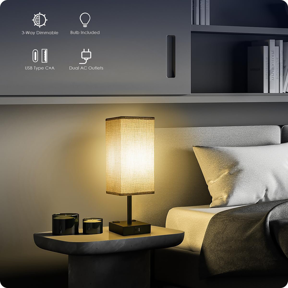 Rephen Touch Control Table Lamps Set Of 2 - Nightstand With USB C+A ...