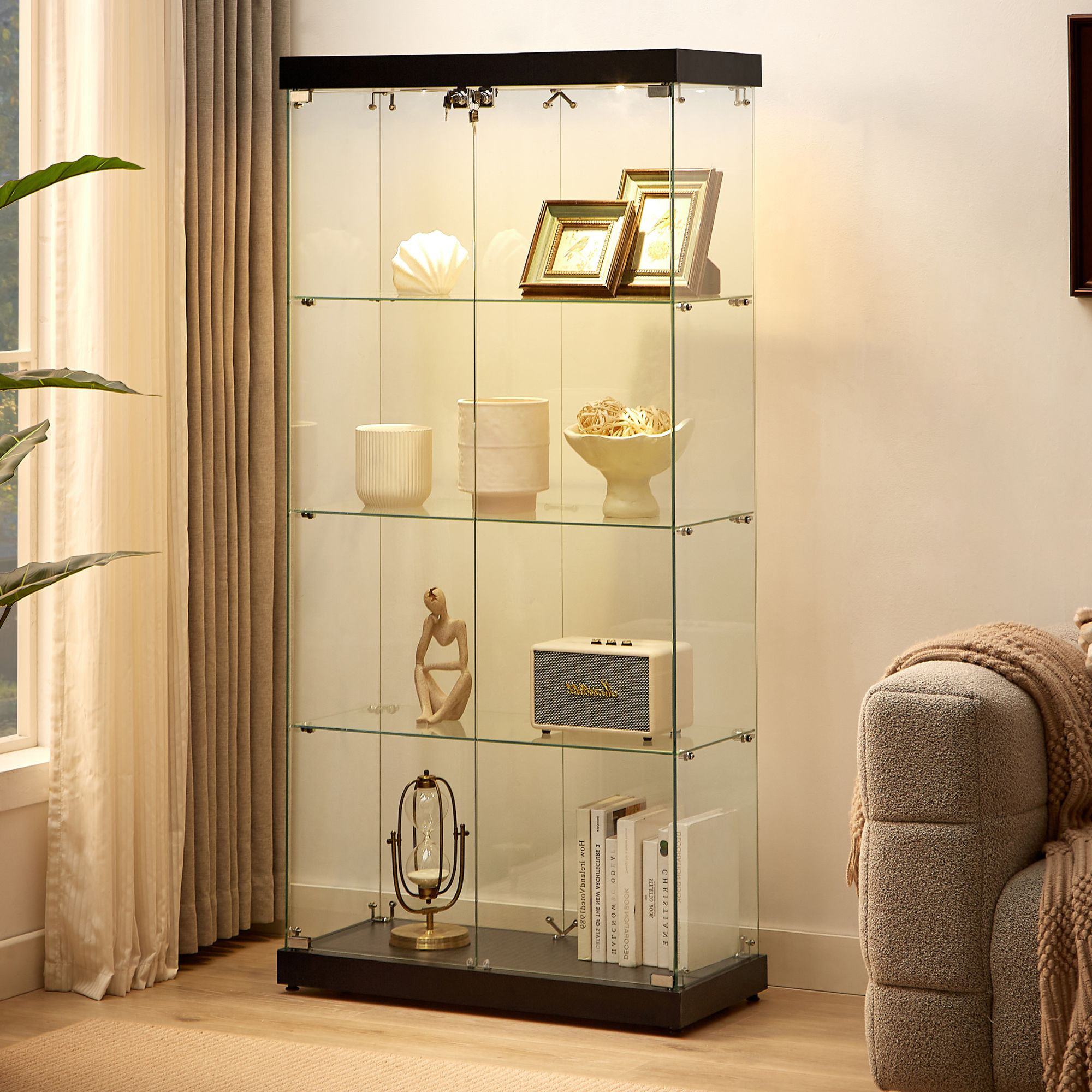 Wrought Studio Double Door Glass Display Cabinet, 4-Tier Display Case ...