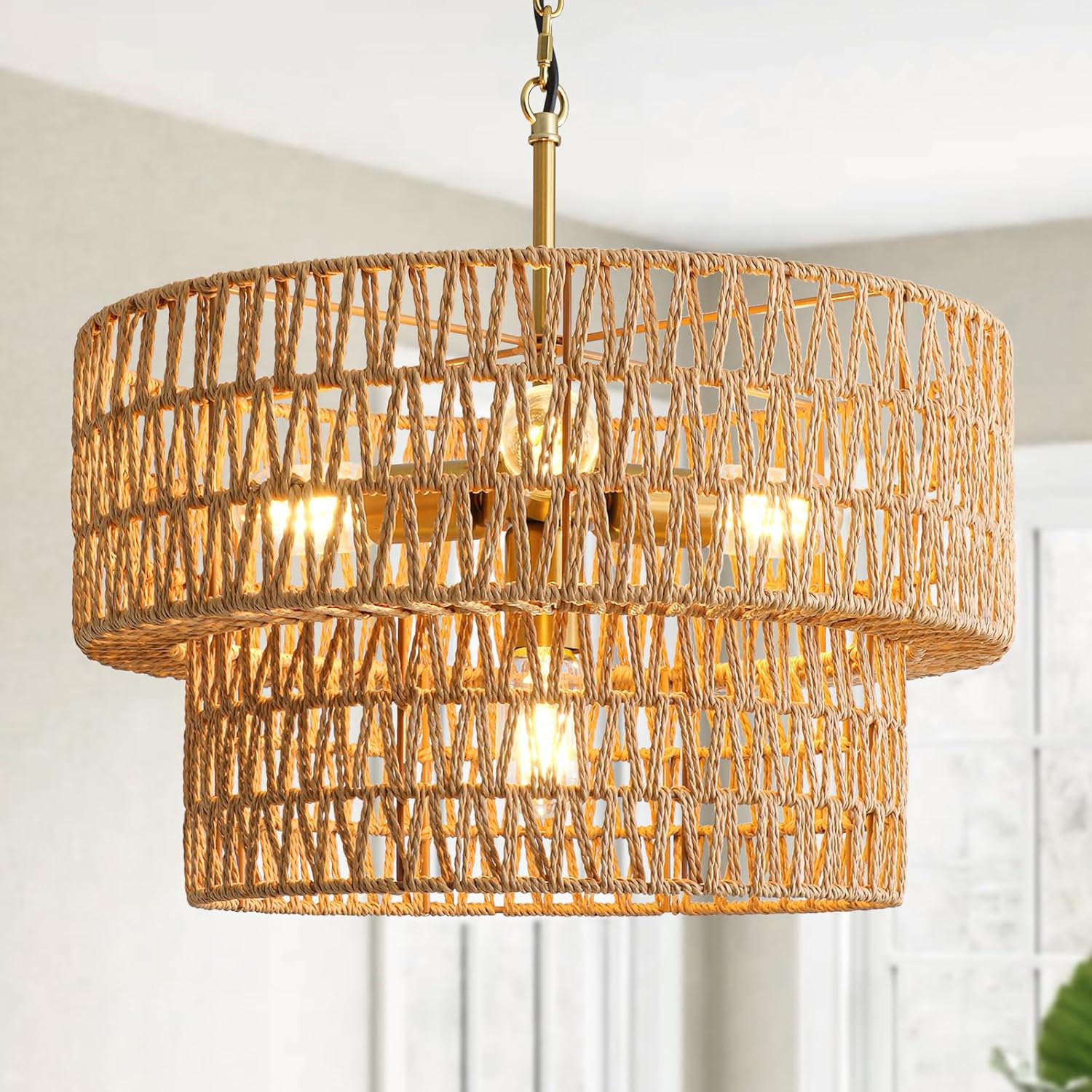 Bay Isle Home™ 17.8" Boho Rattan Chandelier Light Fixtures, 4-Light ...