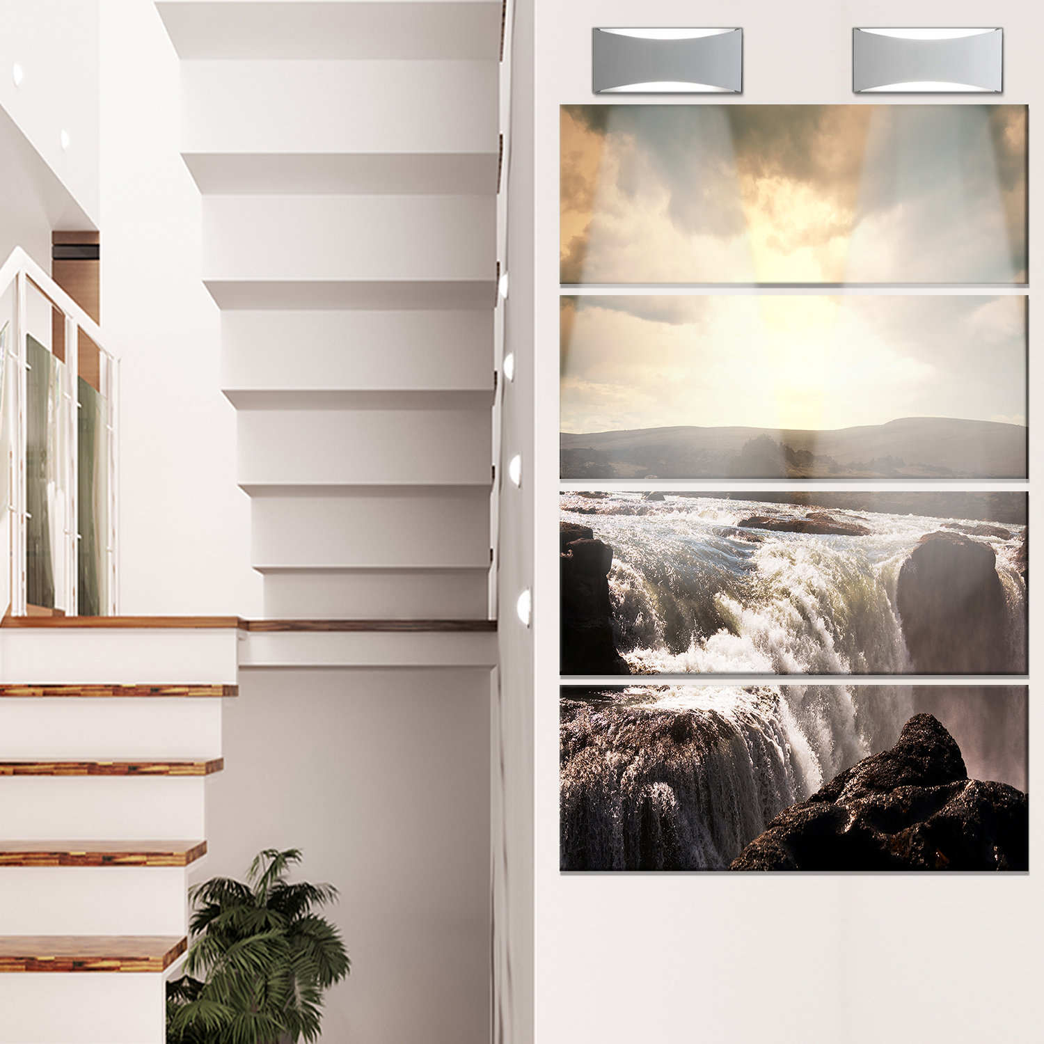 Design Art 'Dramatic Waterfalls in Iceland' 4 Piece Photographic Print ...