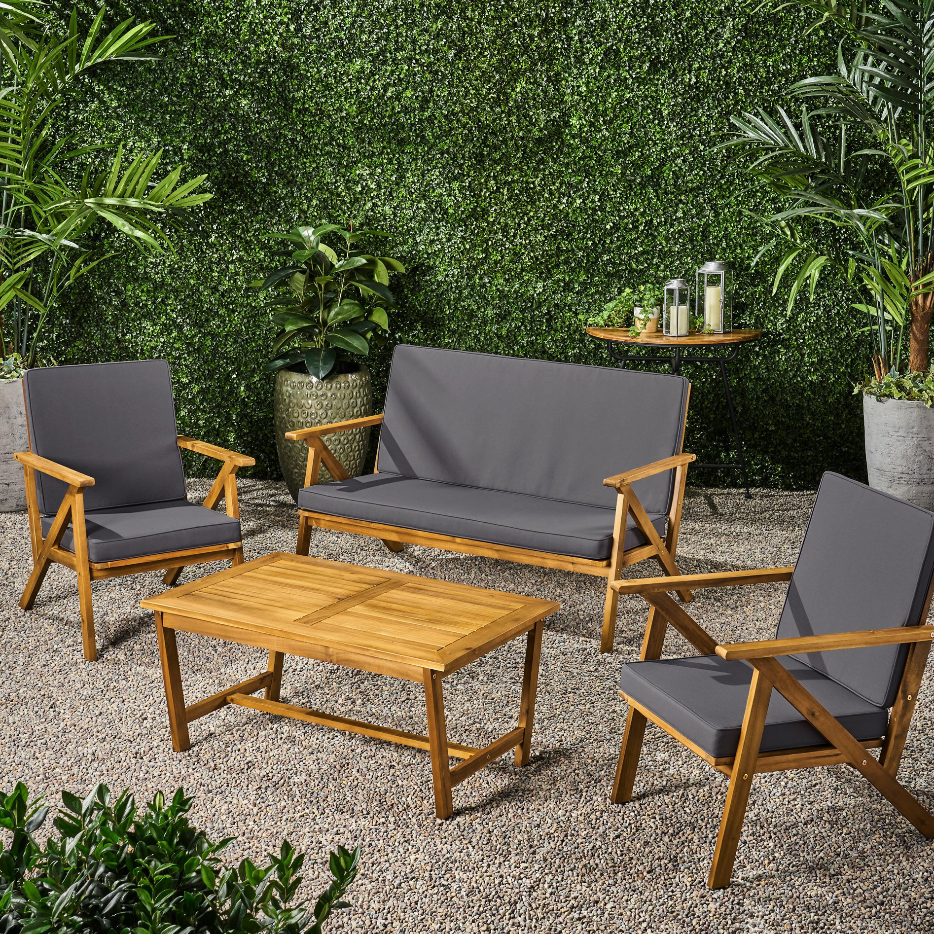 Latitude Run® 4pc Outdoor Sitting Compilation - Wood And Waterproof ...