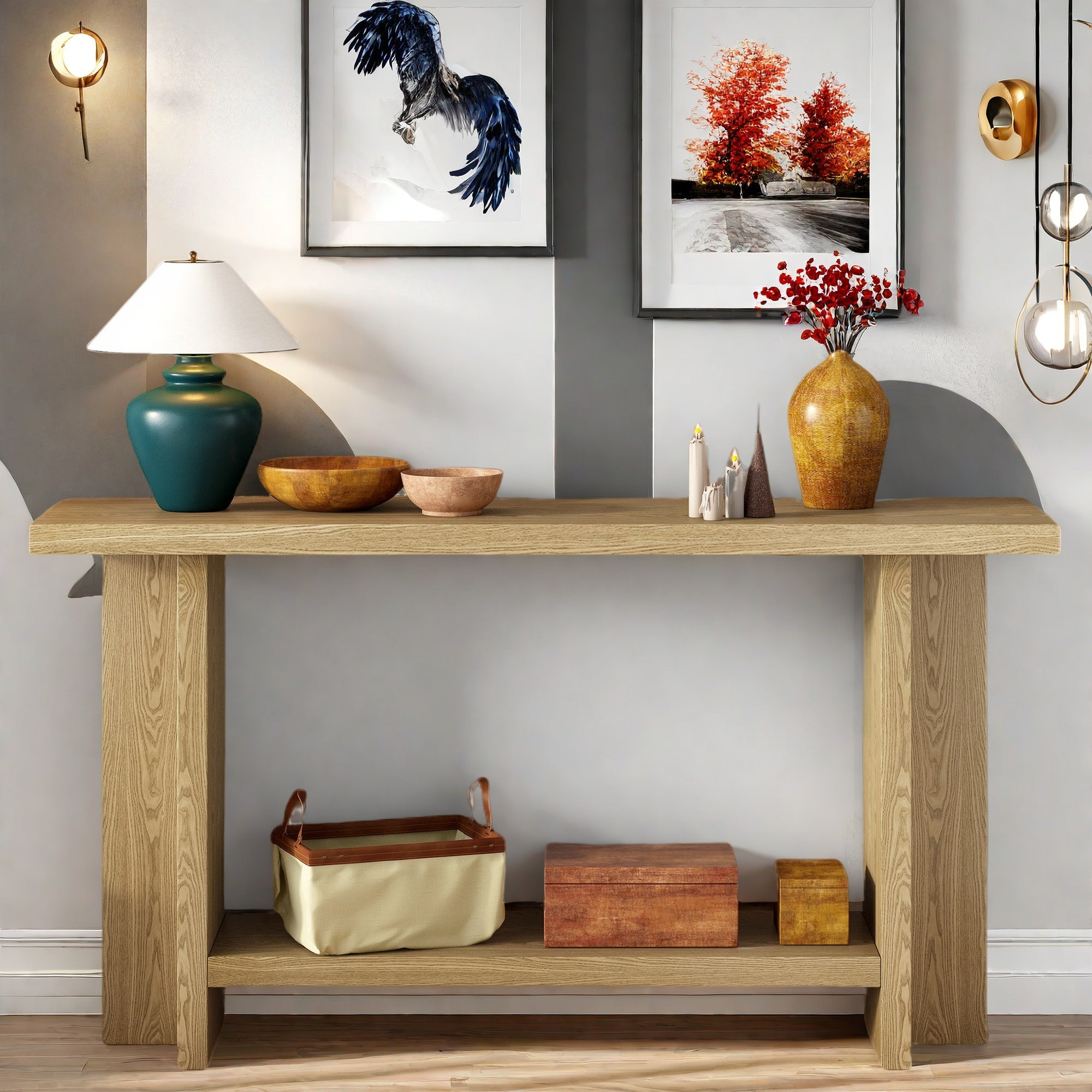 Latitude Run® Vintage Console Table With T-leg Design And 2-tier ...