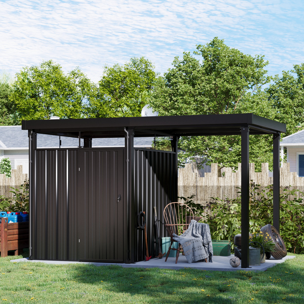 Patiowell "2-in-1 Galvanized Steel 7x7 Ft Shed & Pergola: Metal Storage ...