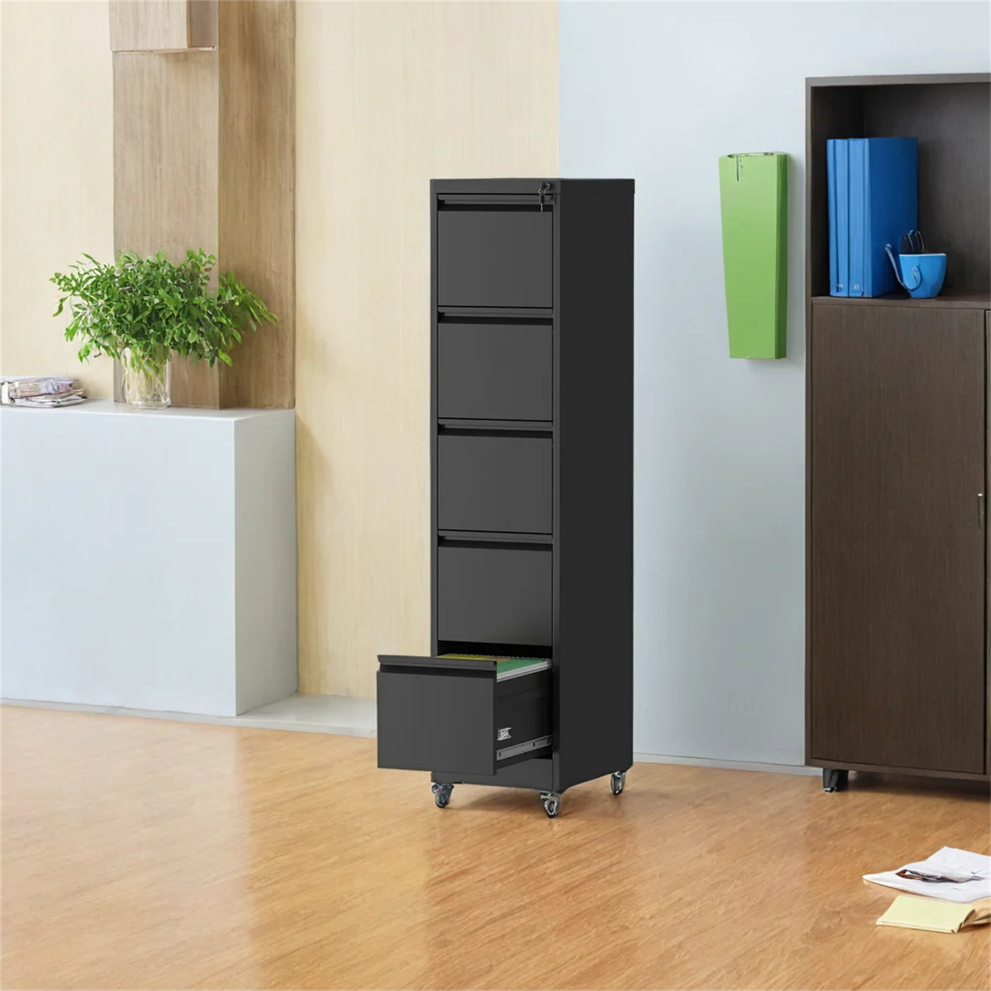 Inbox Zero 5 Drawer Metal Vertical File Cabinet With Lock And Wheels ...