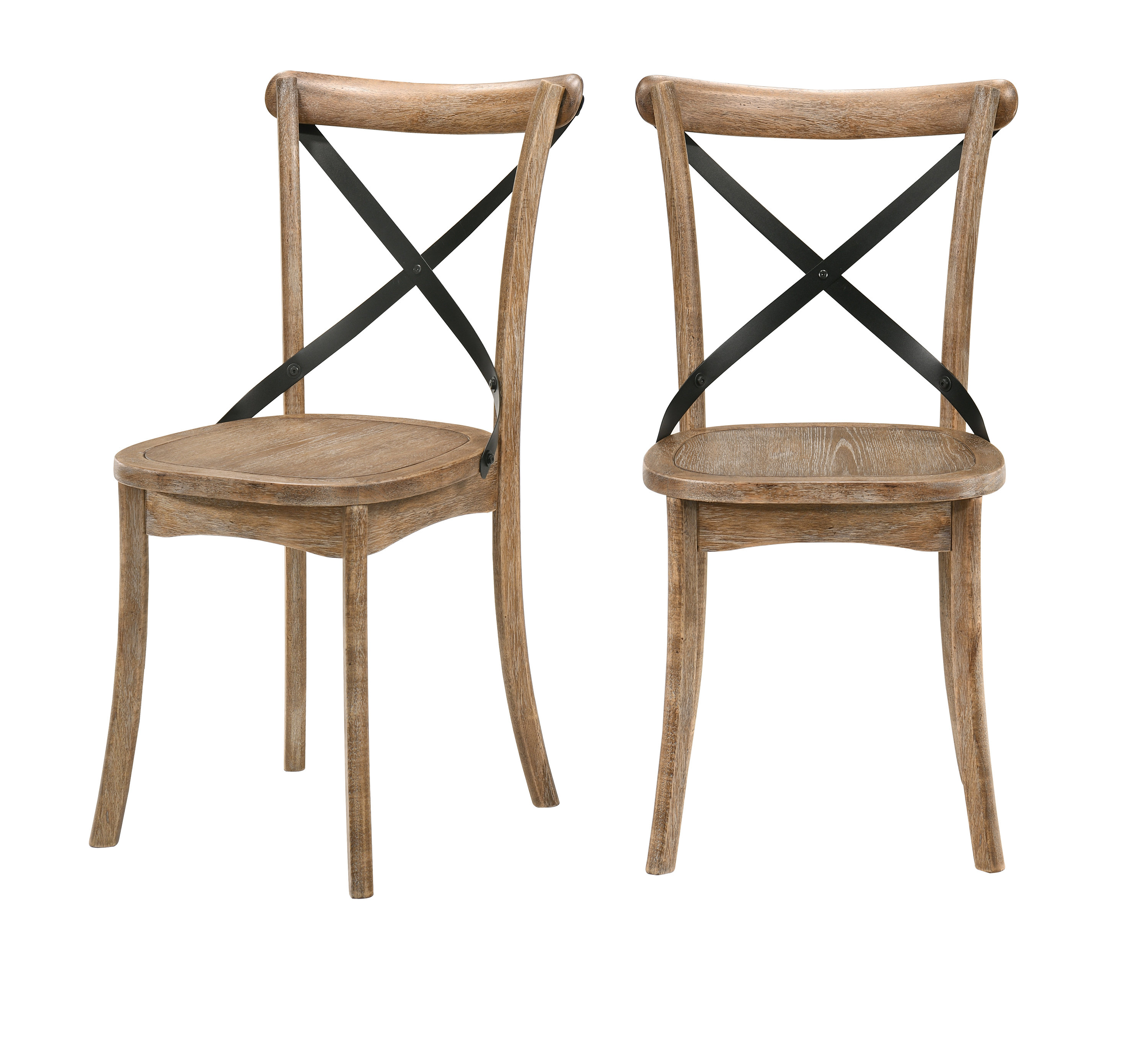 Gracie Oaks Wodden Seat X-Cross Back Side Chair (Set-2), Rustic Oak ...